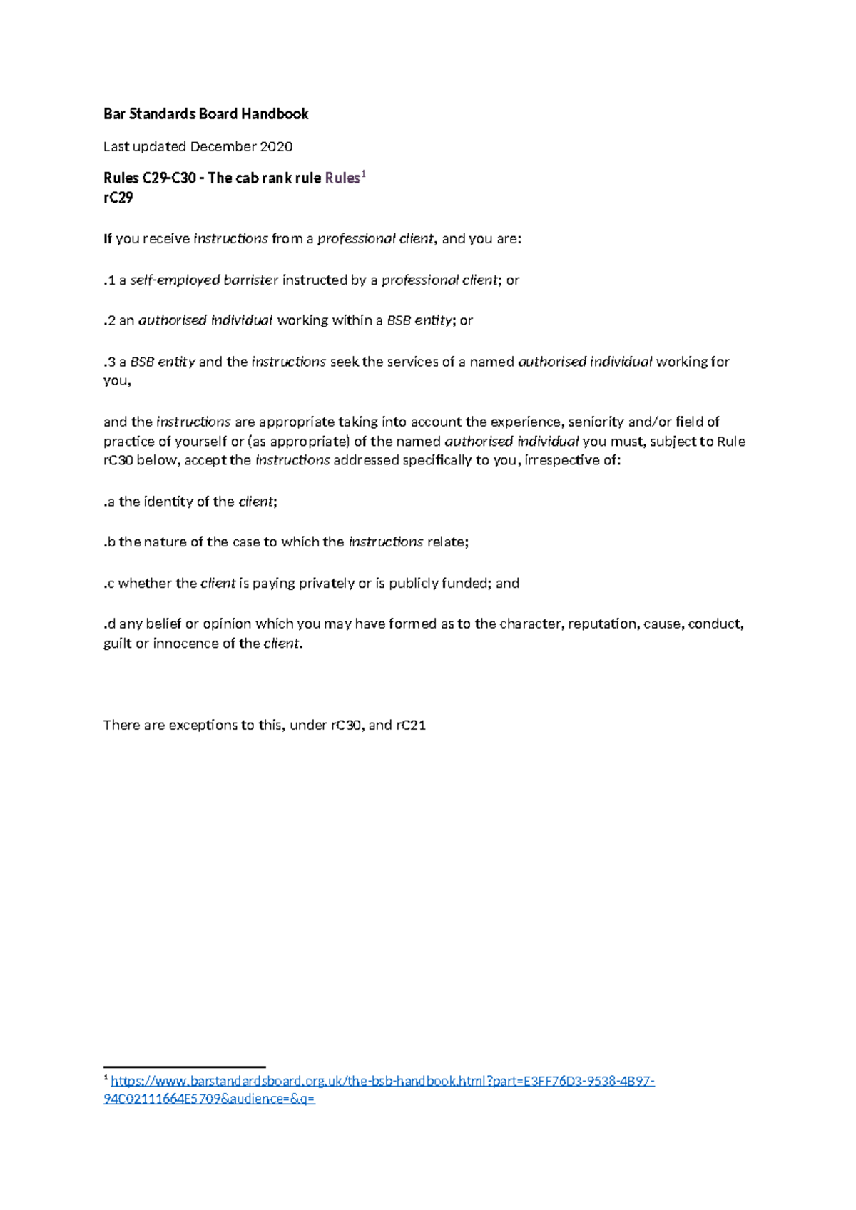 BSB Handbook on the Cab Rank Rule - Bar Standards Board Handbook Last ...