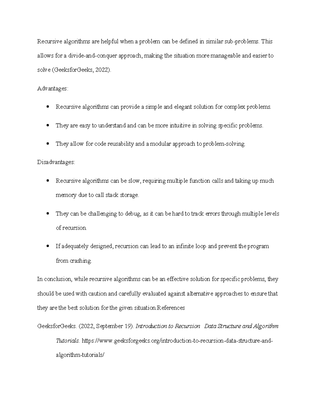 CS1103-Discussion Unit 2 - Recursive algorithms are helpful when a ...