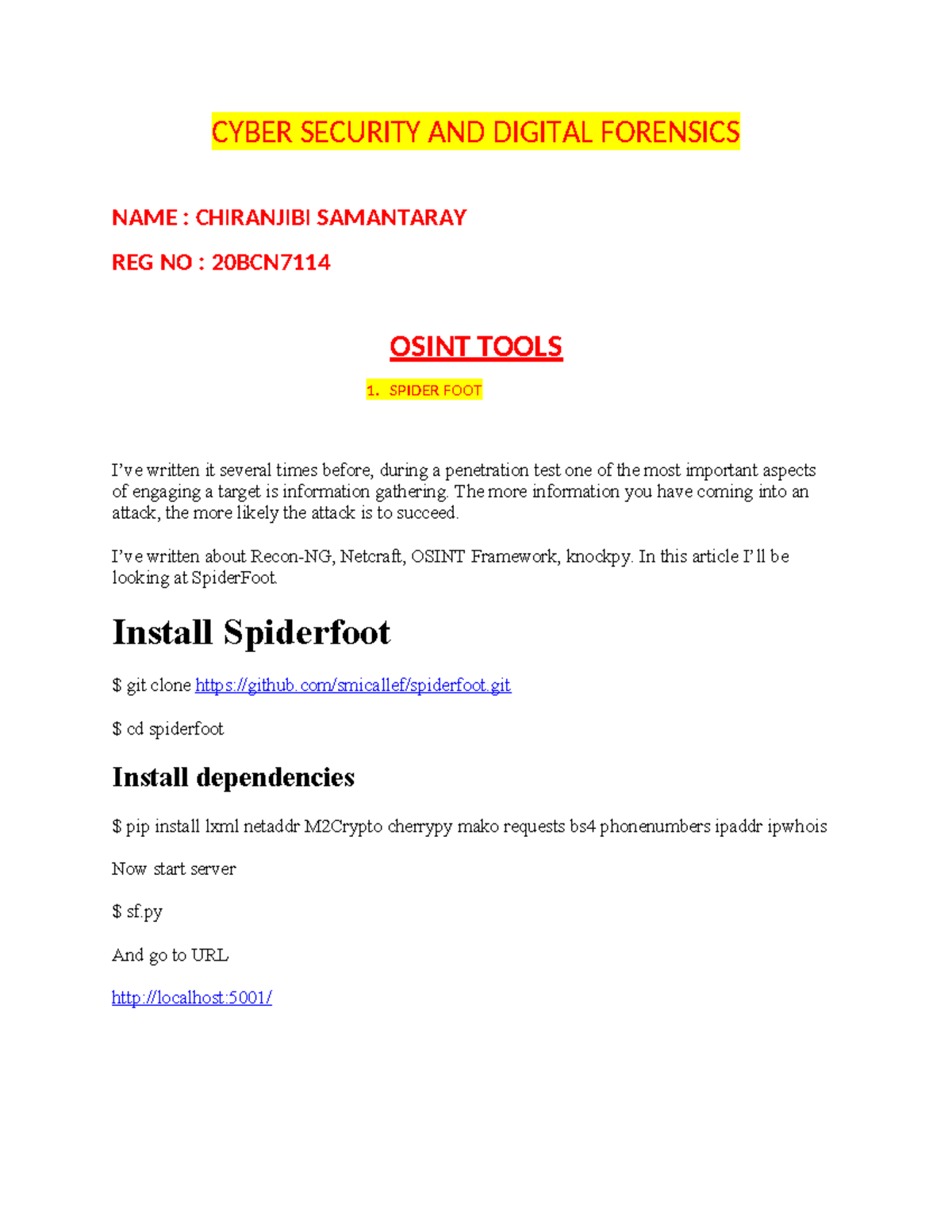 Cyber lab 5 20bcn7114 - assignments - CYBER SECURITY AND DIGITAL FORENSICS NAME : CHIRANJIBI ...