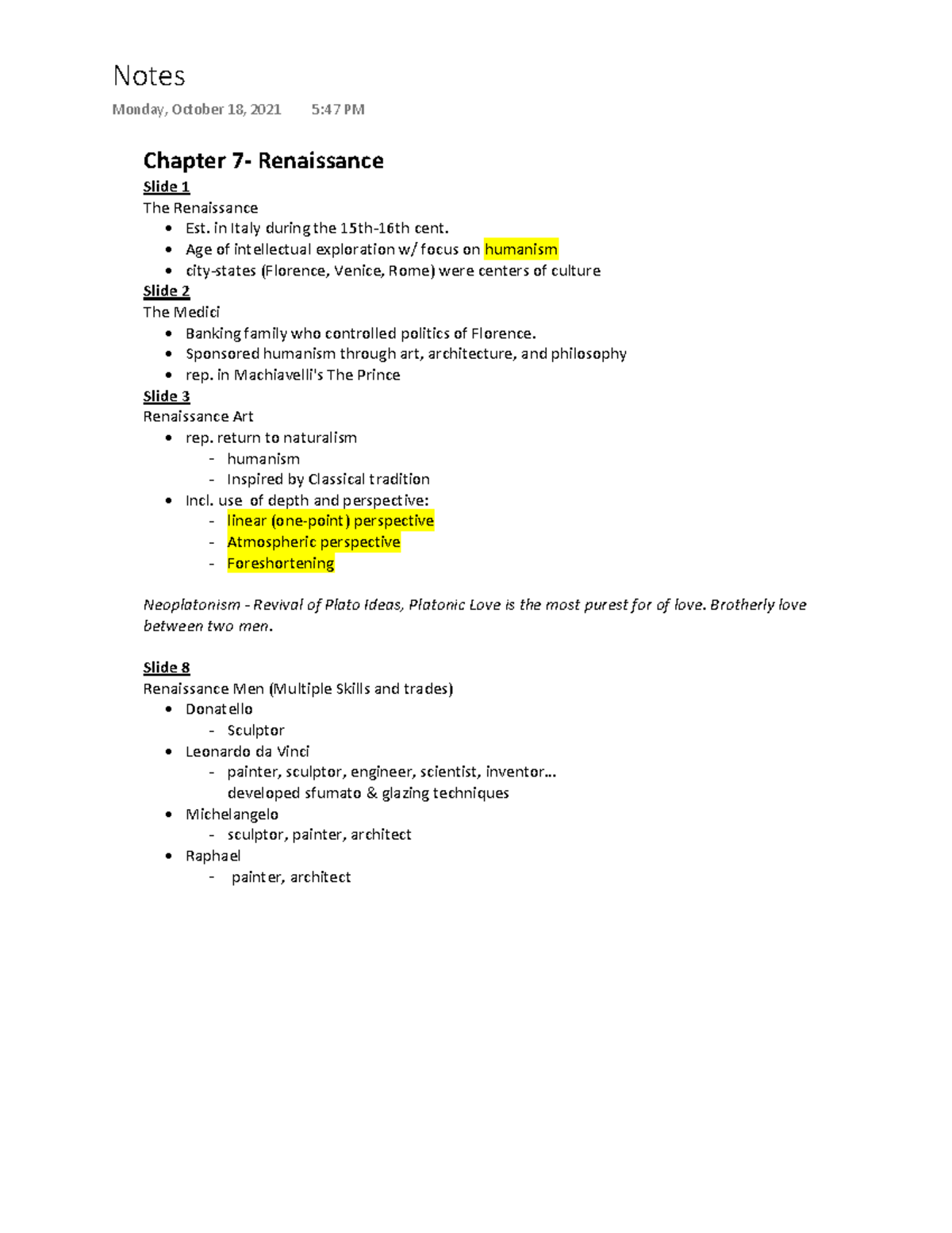 Chapter 7 - The Renaissance Lecture Notes - ŚĂƉƚĞƌ ϳͲ ZĞŶĂŝƐƐĂŶĐĞ ^ůŝĚĞ ...