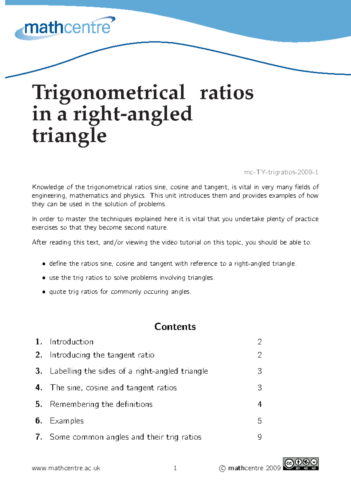 Maths Centre - Trigonometrical ratios in a right-angled triangle ...