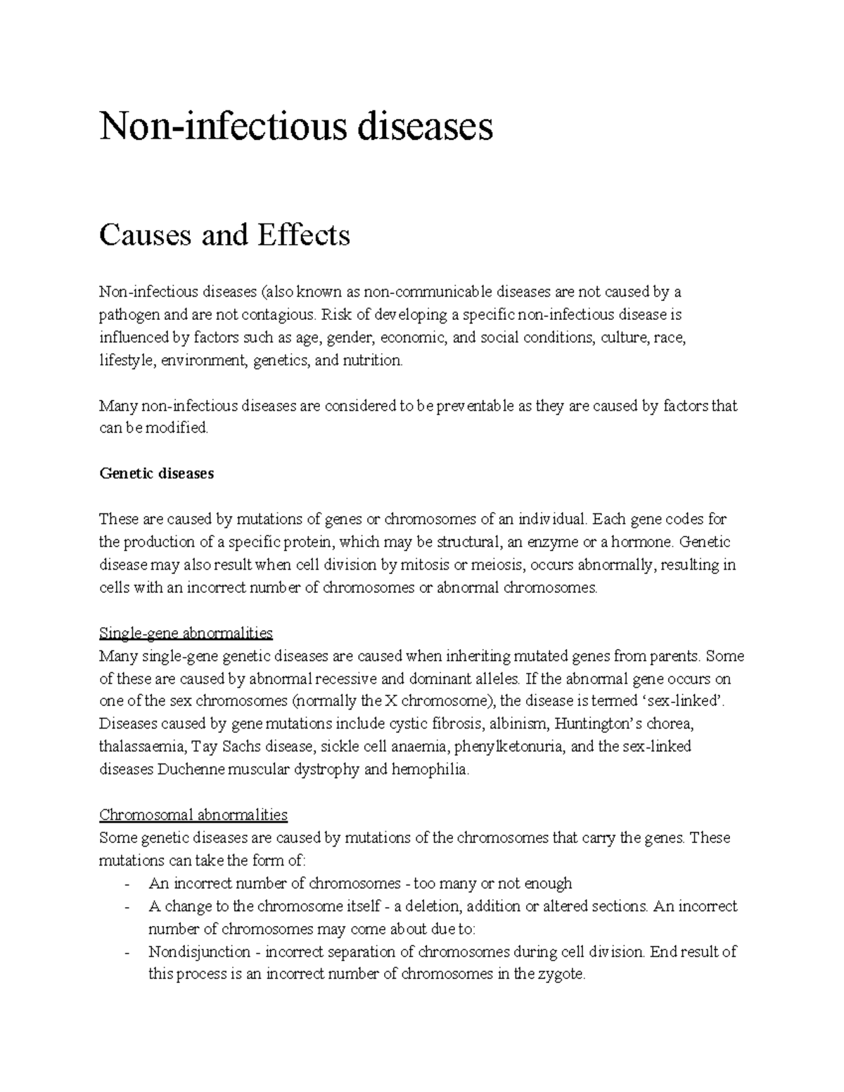 2020 Biology HSC Non-infectious-diseases-Notes - Non-infectious ...