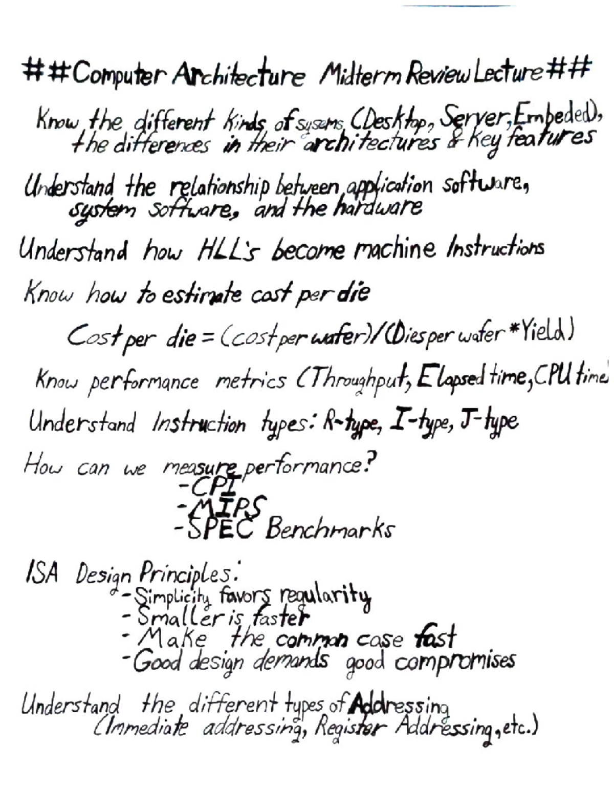 Computer Architecture Midterm Review Lecture - How -MIPS -SPEC Benchmarks ISA Design Principles ...