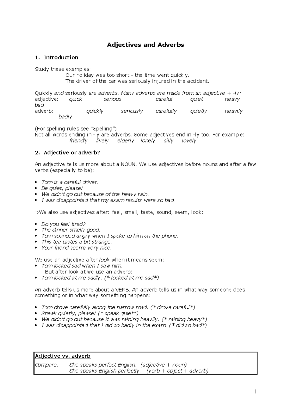 Grammar-Adjectives and Adverbs - English 1 - Thomas More - Studocu