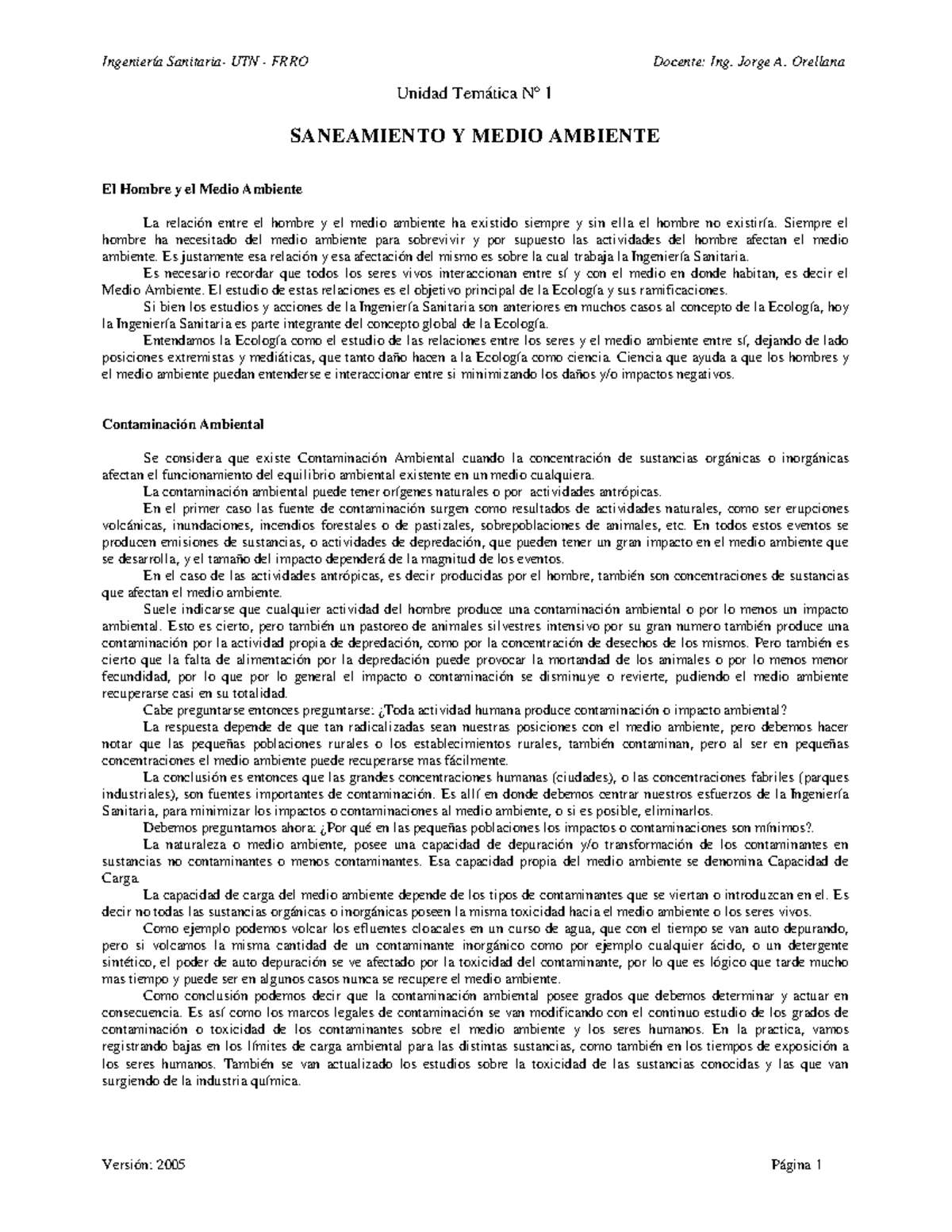 Ingenieria Sanitaria A4 Capitulo 01 Saneamiento y Medio Ambiente - Unidad Temática Nº 1 ...