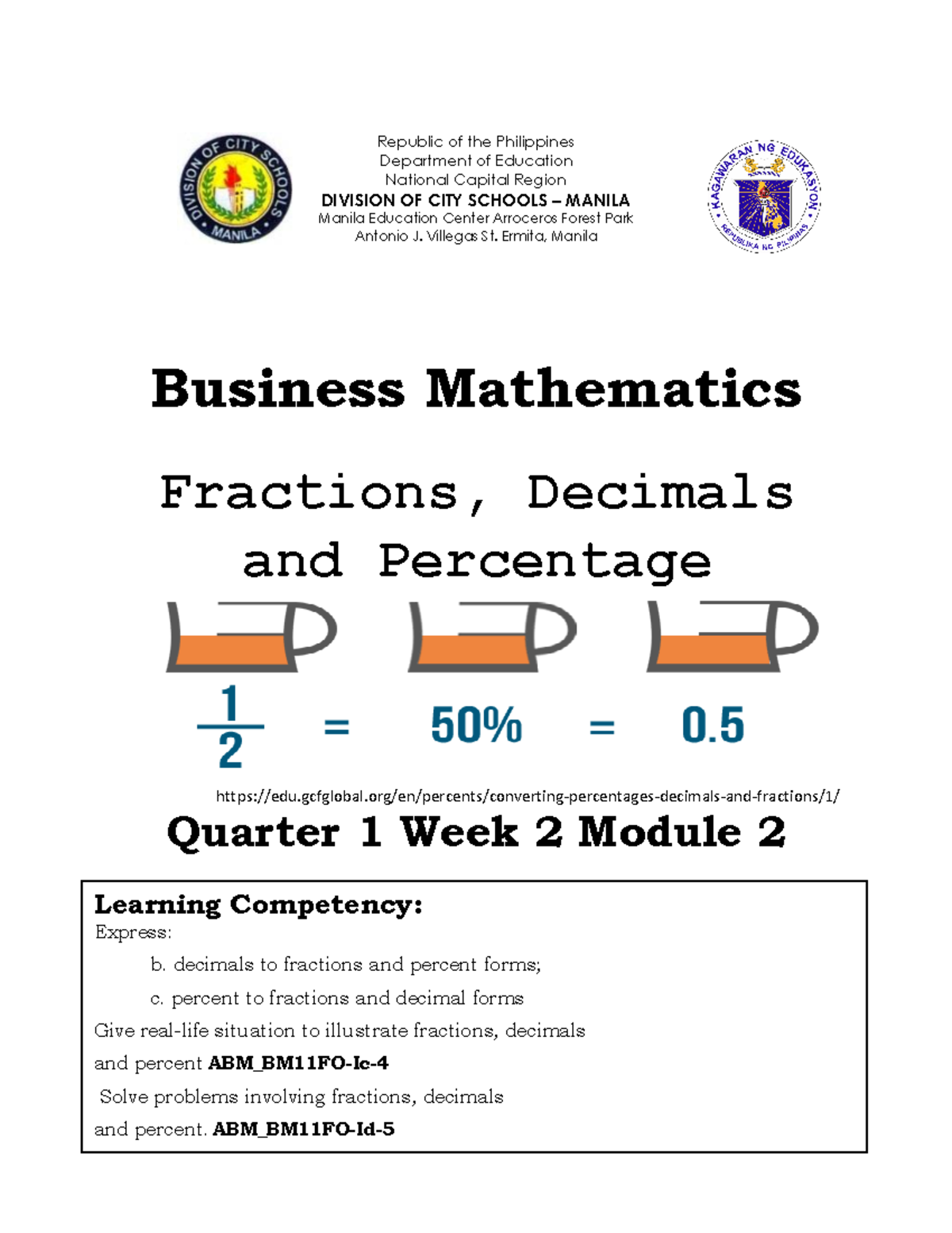 ABM 11 Business Mathematics Q1 W2 Mod2 Republic Of The Philippines