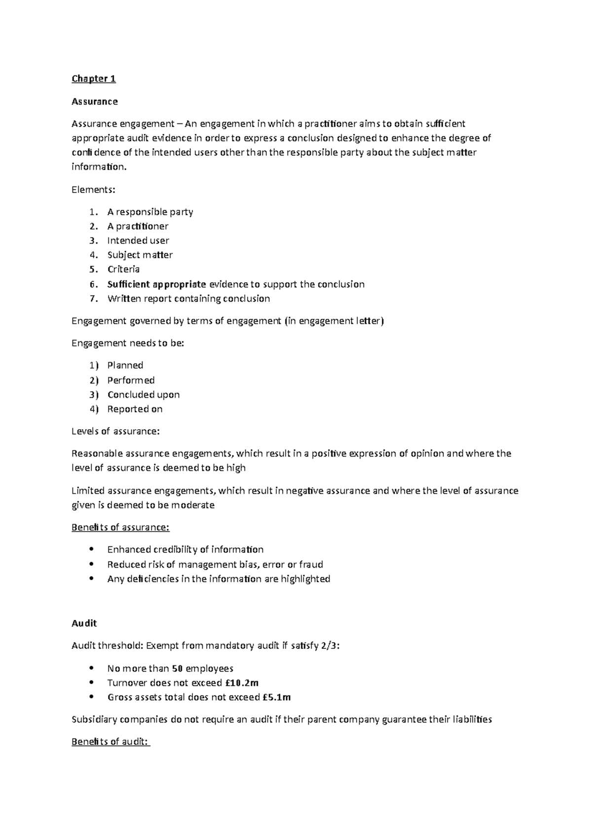 AA notes - Chapter 1 Assurance Assurance engagement – An engagement in ...