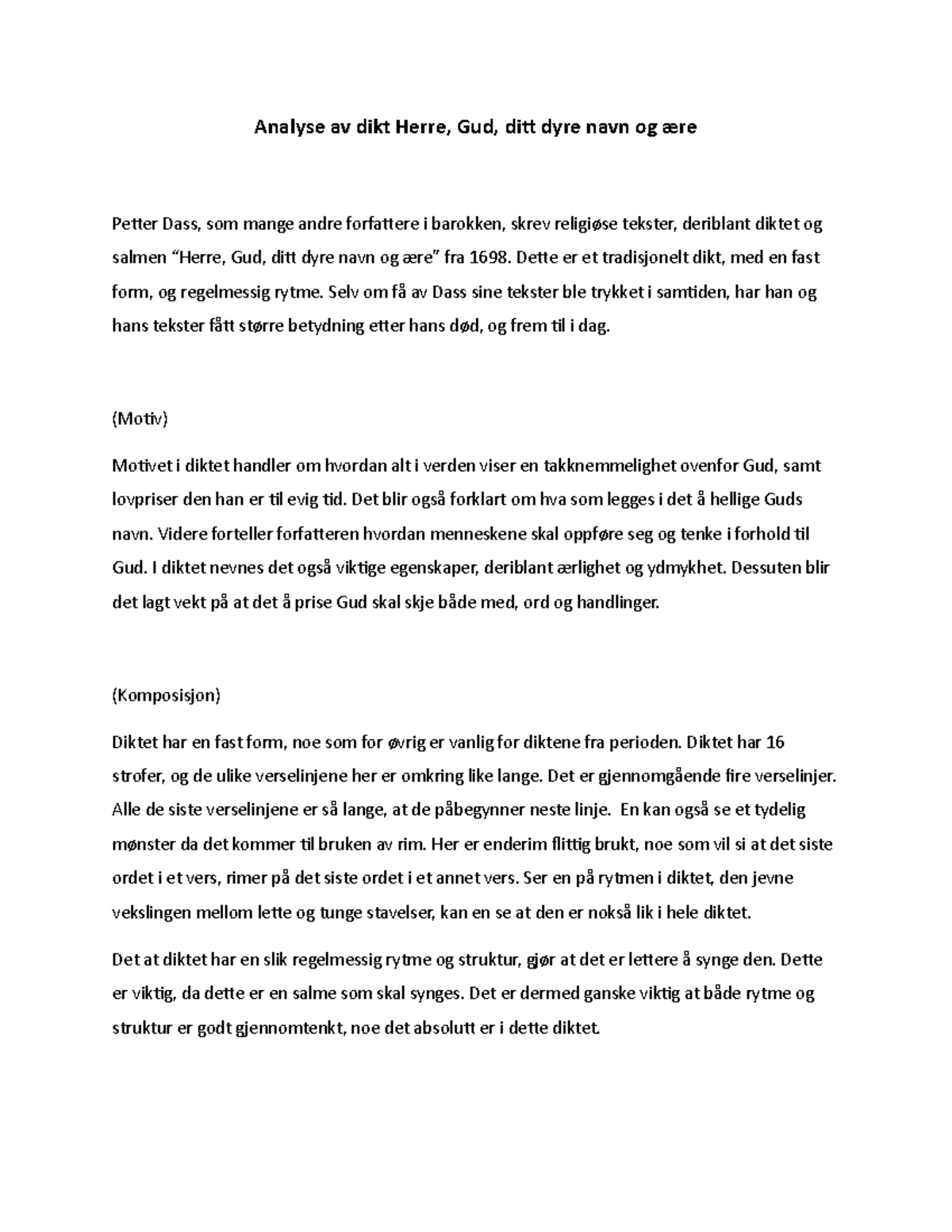 Analyse Herre, Gud, Ditt dyre navn og ære - Analyse av dikt Herre, Gud ...