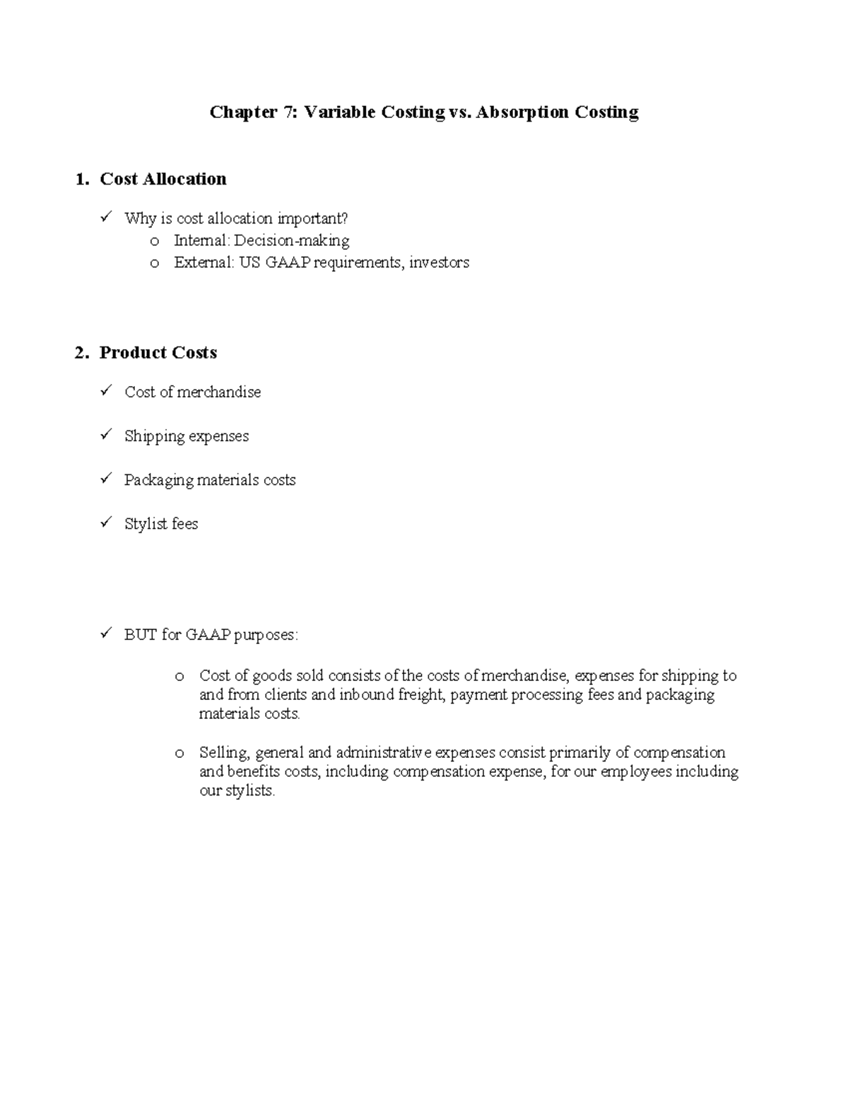 Chapter 7 accounting - Annotated - Chapter 7: Variable Costing vs. Absorption Costing 1. Cost ...
