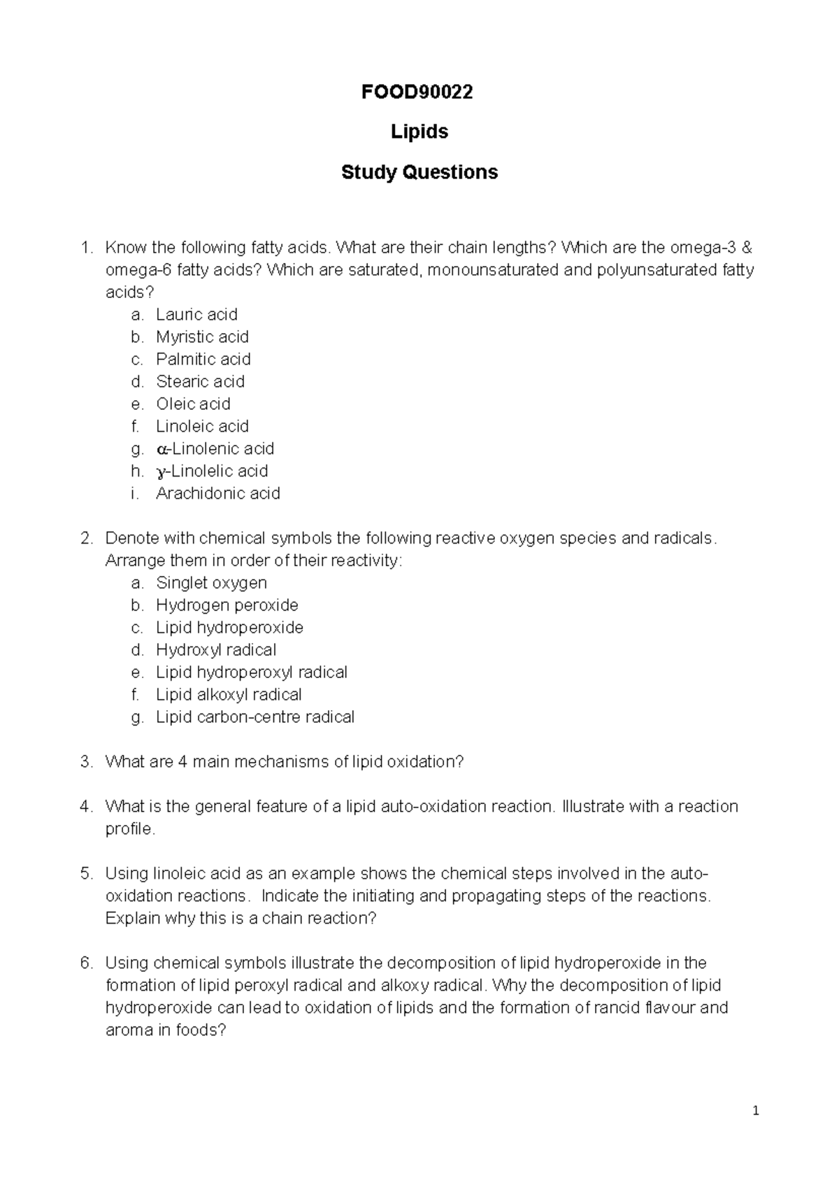 3. FOOD90022 Lipids Study Questions - FOOD Lipids Study Questions Know ...