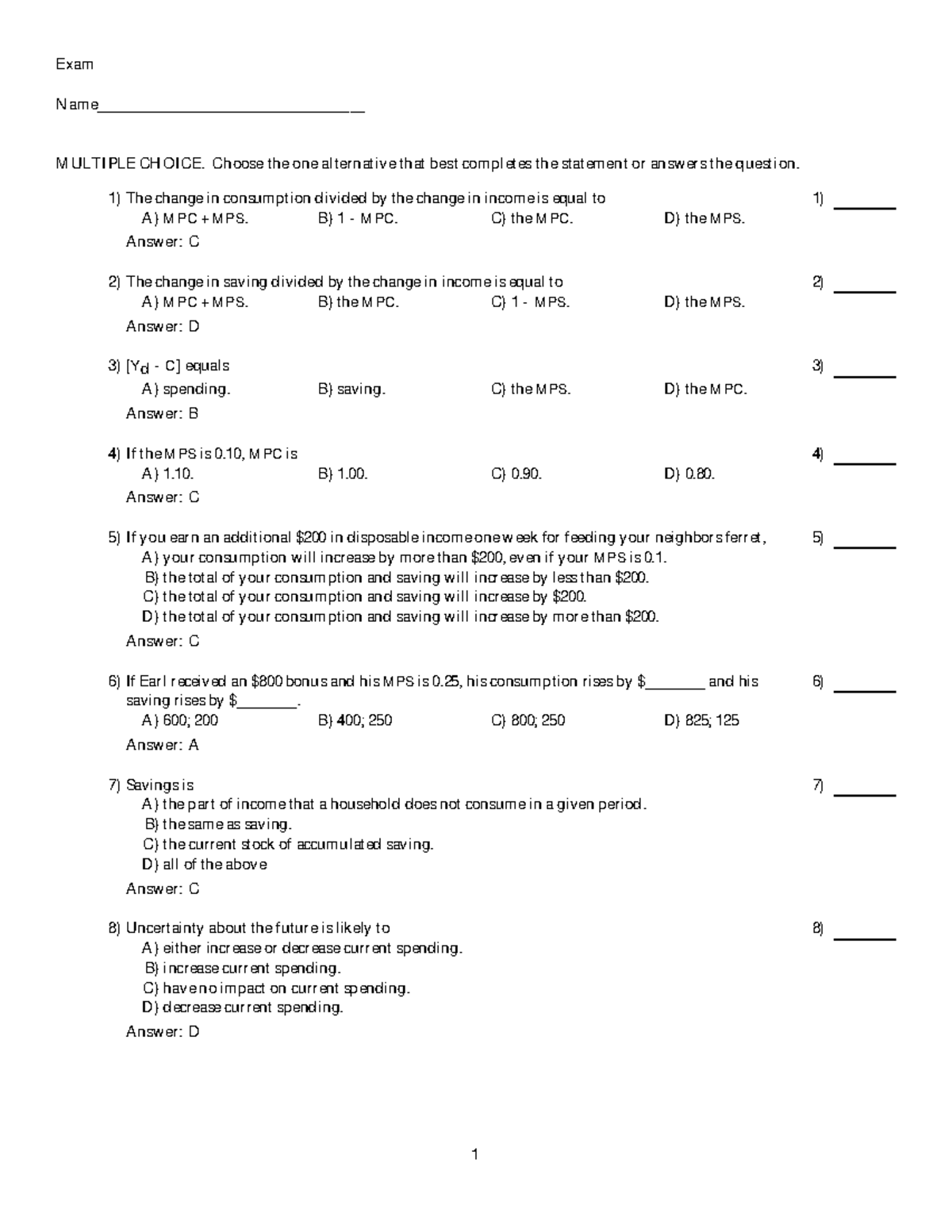 Untitled 8 - M/C with answers - Exam Name ...