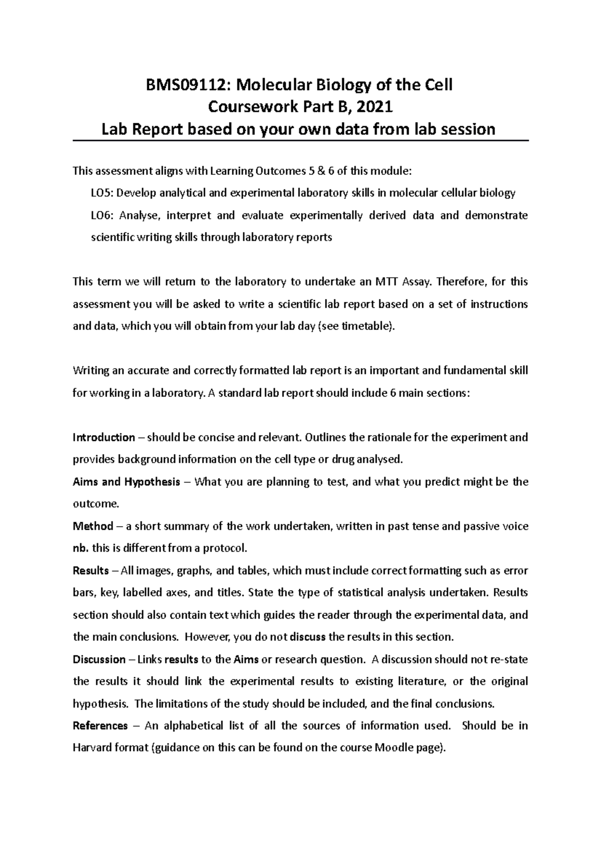 BMS09112 Writing a Lab Report Instructions SD 2021 - BMS09112 ...