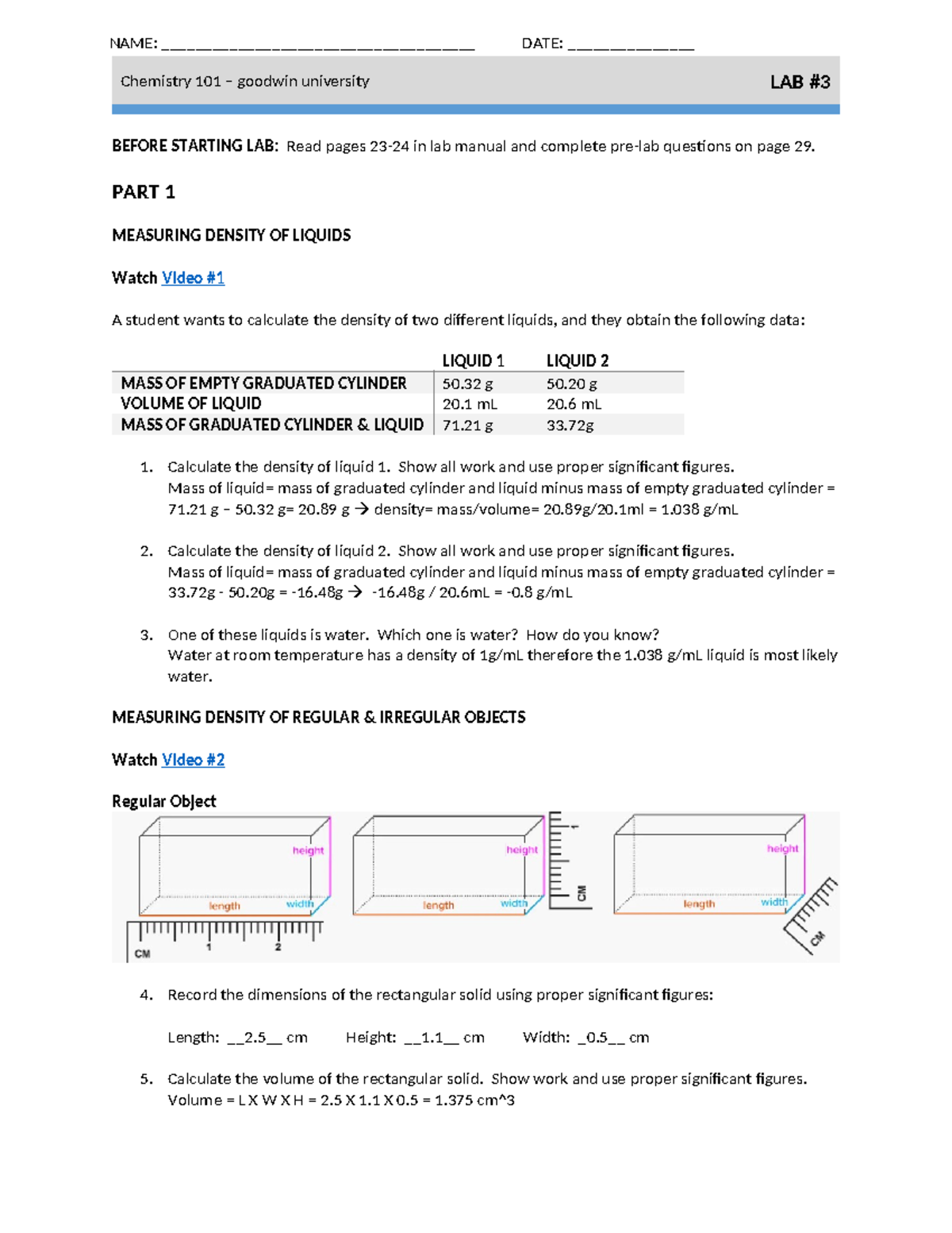 Lab 3 - Goodwin pre q completed - Chemistry 101 – goodwin university ...