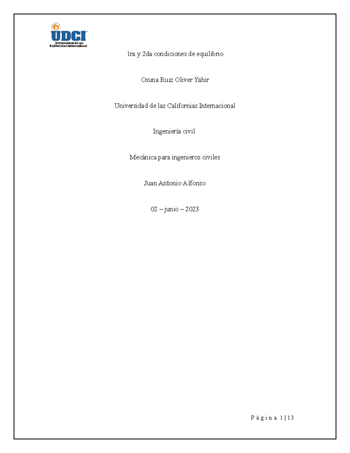 1ra y 2da condiciones de equilibrio - - Studocu