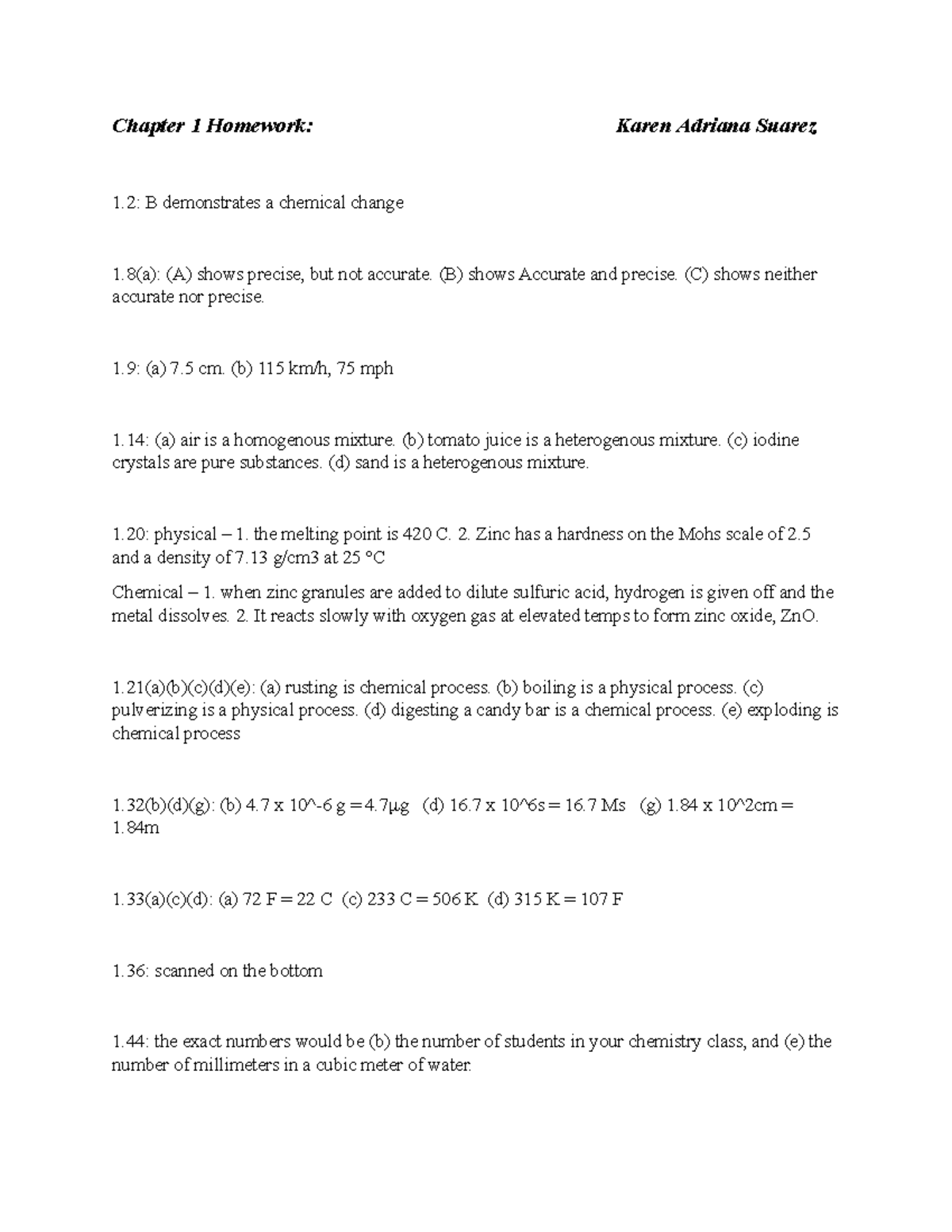 Chapter 1 Homework CHEM 111 - Chapter 1 Homework: Karen Adriana Suarez ...