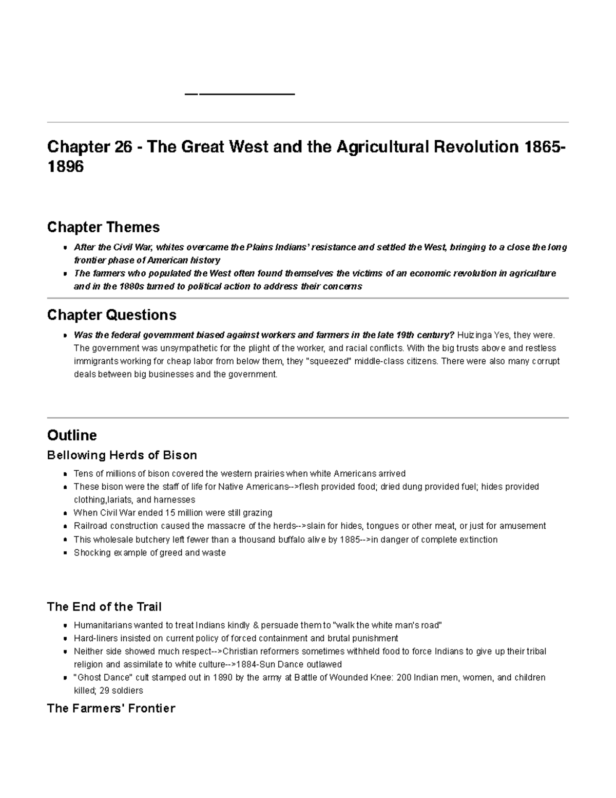 Chapter 26 - The Great West and the Agricultural Revolution 1865-1896 ...