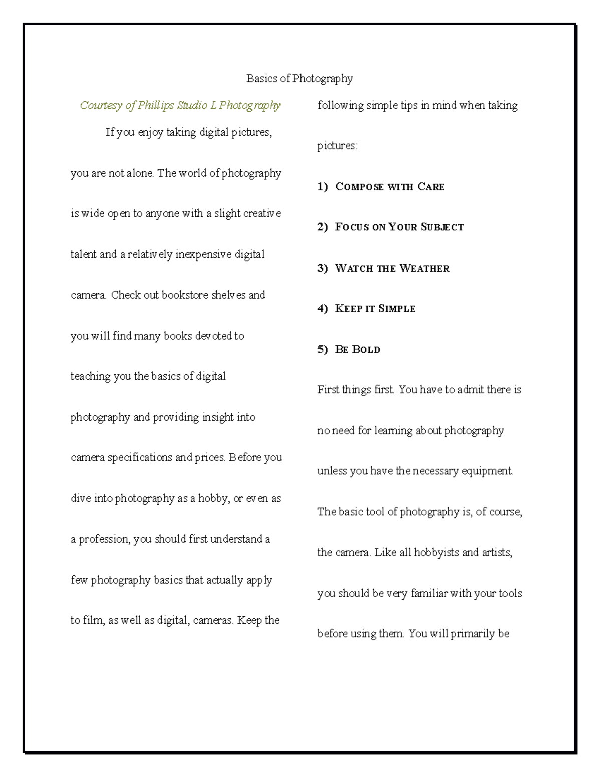 W02h2Studio JHa - Some tips - Basics of Photography Courtesy of ...