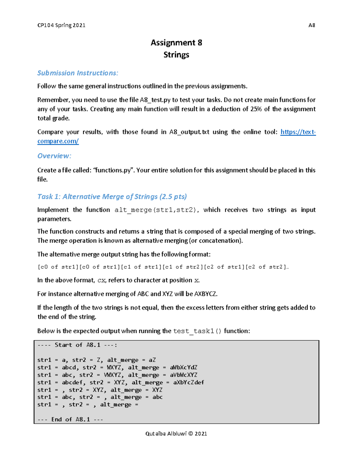 CP104 A8 Assignment - .... - Assignment 8 Strings Submission ...