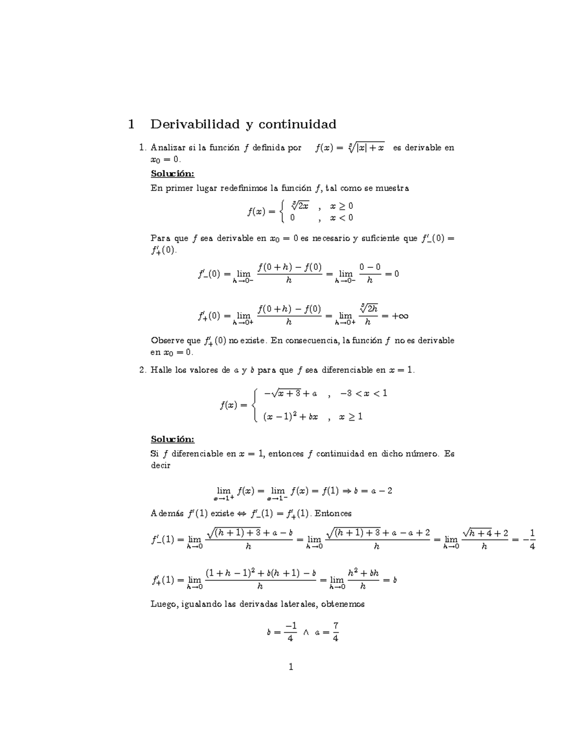 Ejercicios resueltos AM1- Derivabilidad y Continuidad - 1 Derivabilidad y continuidad Analizar ...