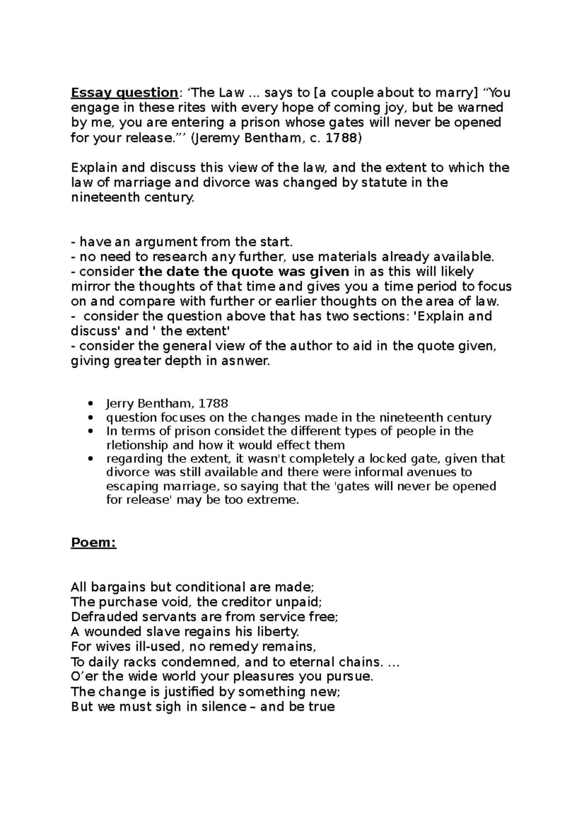 LC 6 Marriage and Divorce Lecture 2 - Essay question: ‘The Law ... says ...