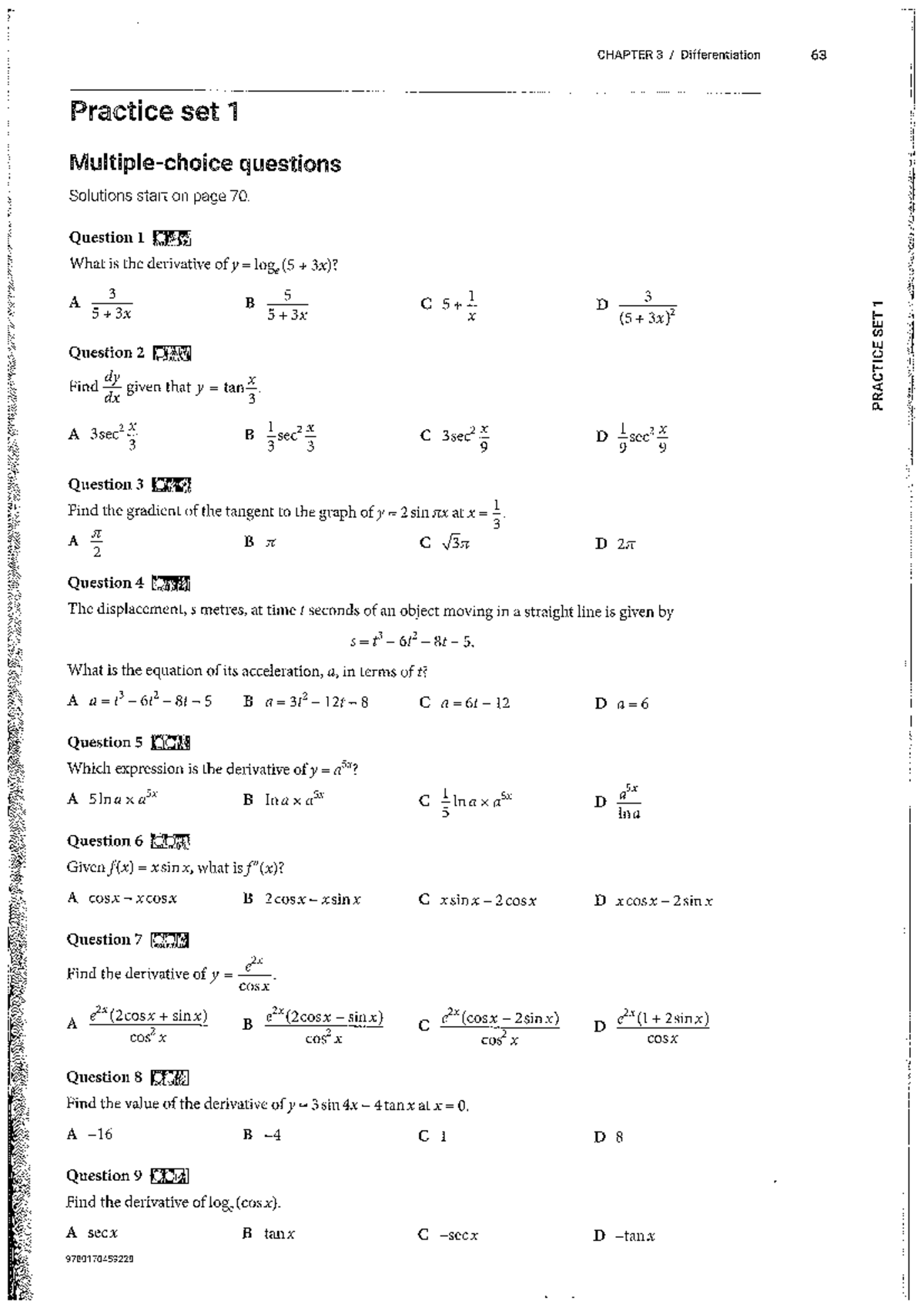 Differentiation Practice Set 1 and 2 questions - CHAPTER 3 ...