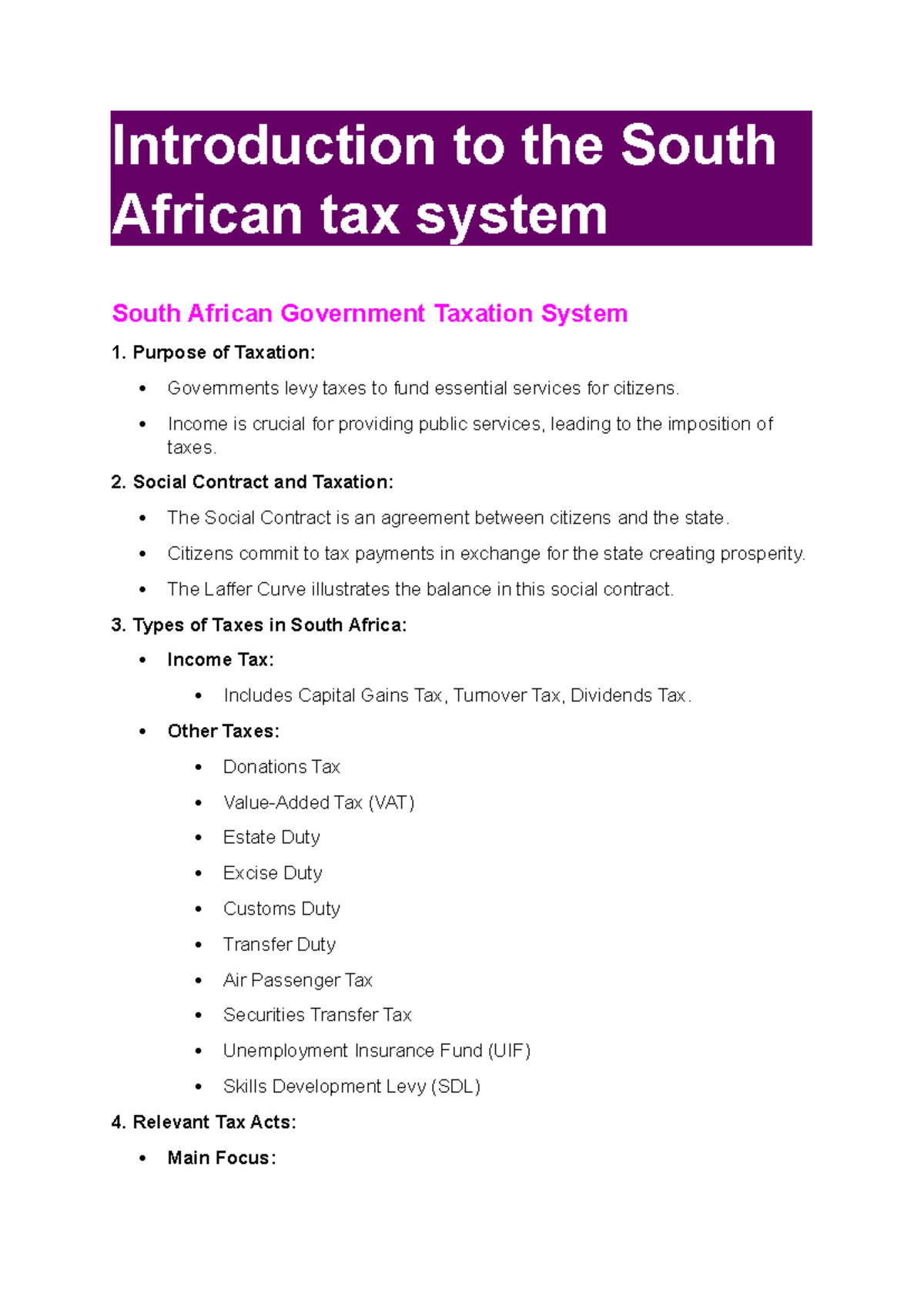 Lesson 1 - Summary Principles of Taxation - Introduction to the South ...
