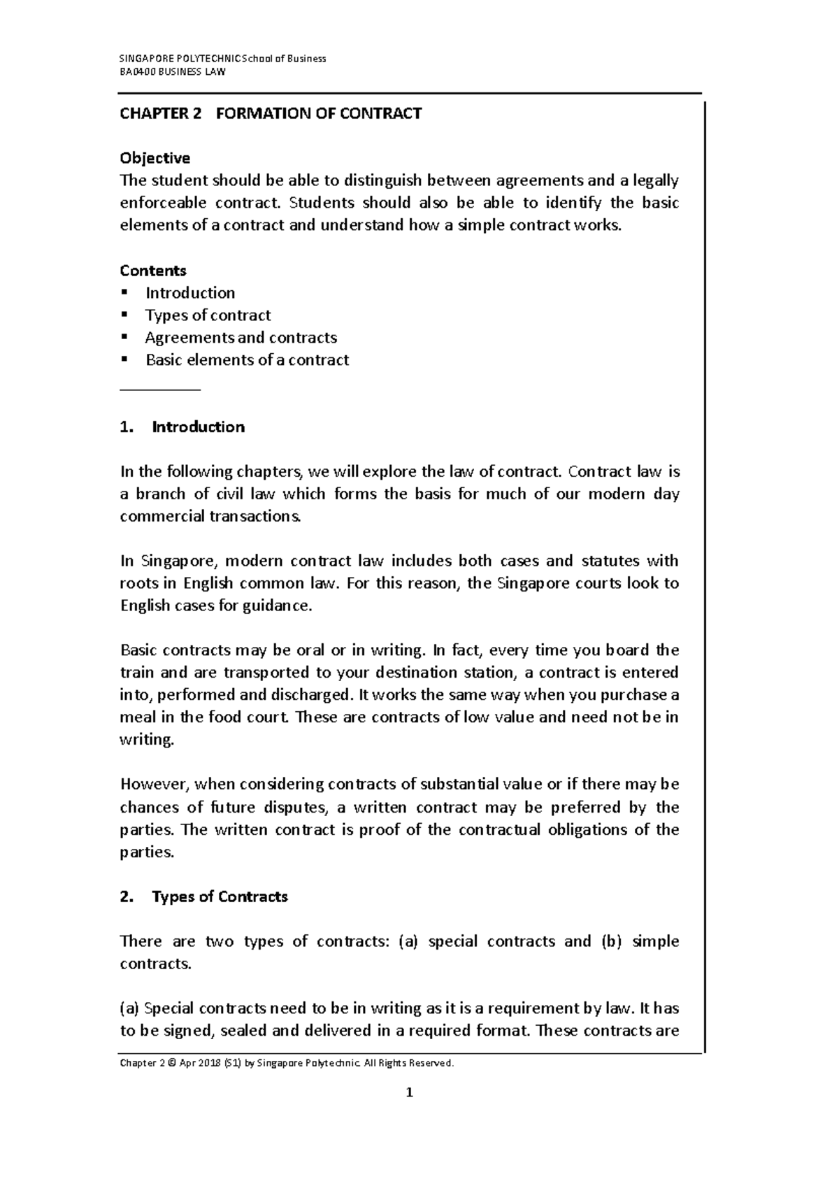 Chapter 2 Formation of contract (student) - BA0400 BUSINESS LAW Chapter ...