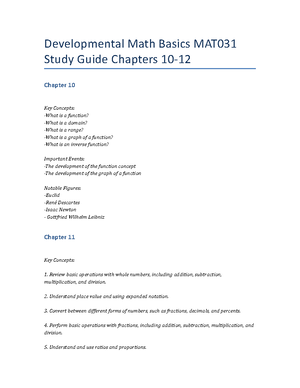 Developmental Math Basics MAT031 Study Guide Chapters 1-3 - Developmental Math Basics MAT Study ...
