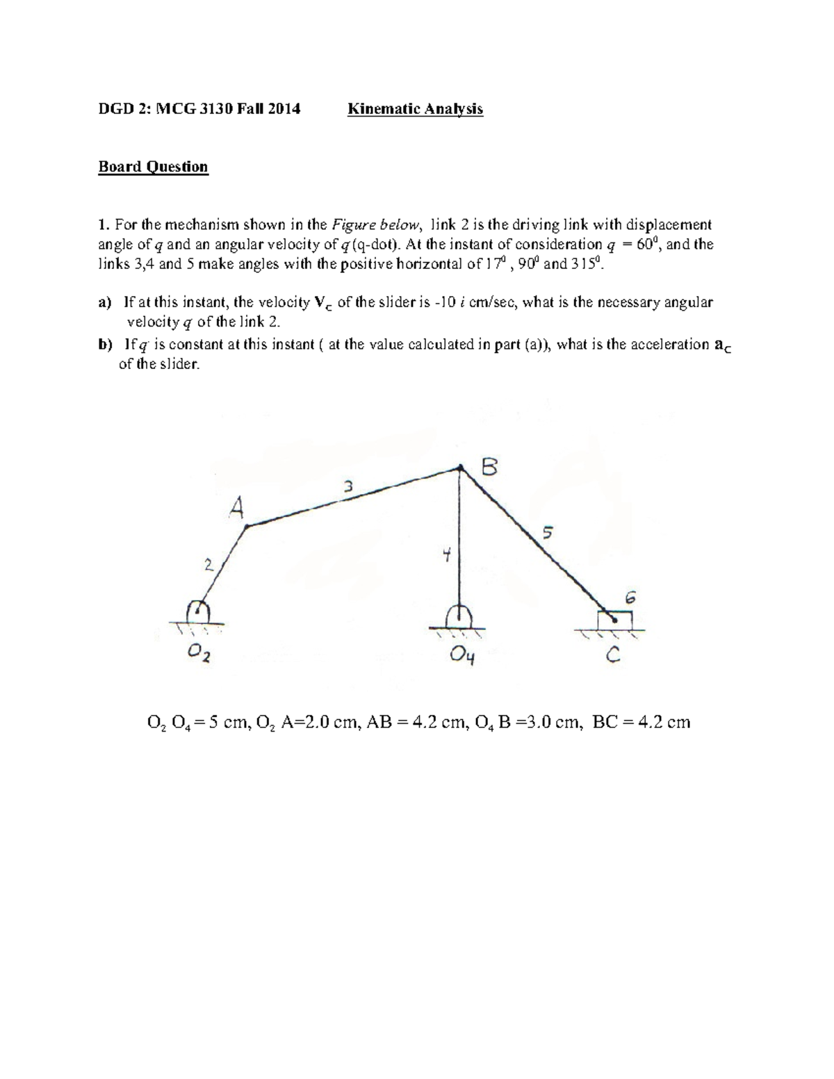 DGD2 3130 - DGD - DGD 2: MCG 3130 Fall 2014 Kinematic Analysis Board ...