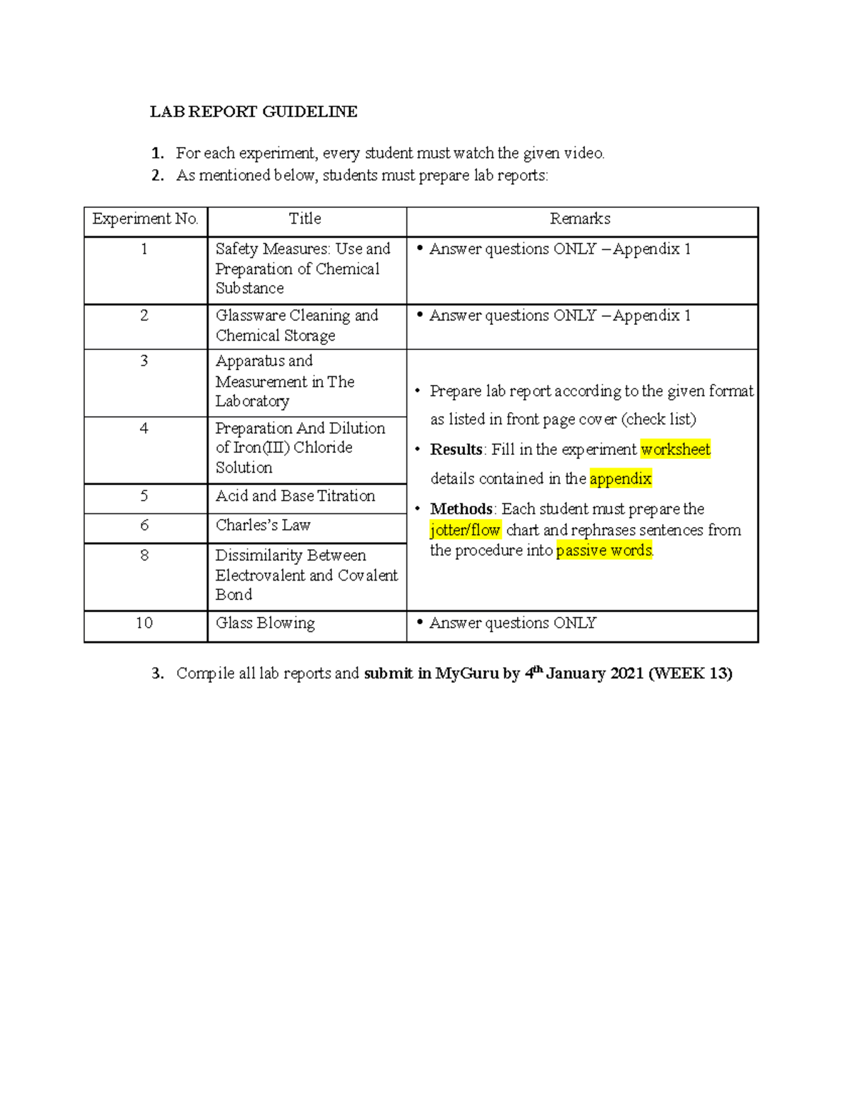 rujukan untuk membuat laporan makmal - LAB REPORT GUIDELINE For each ...