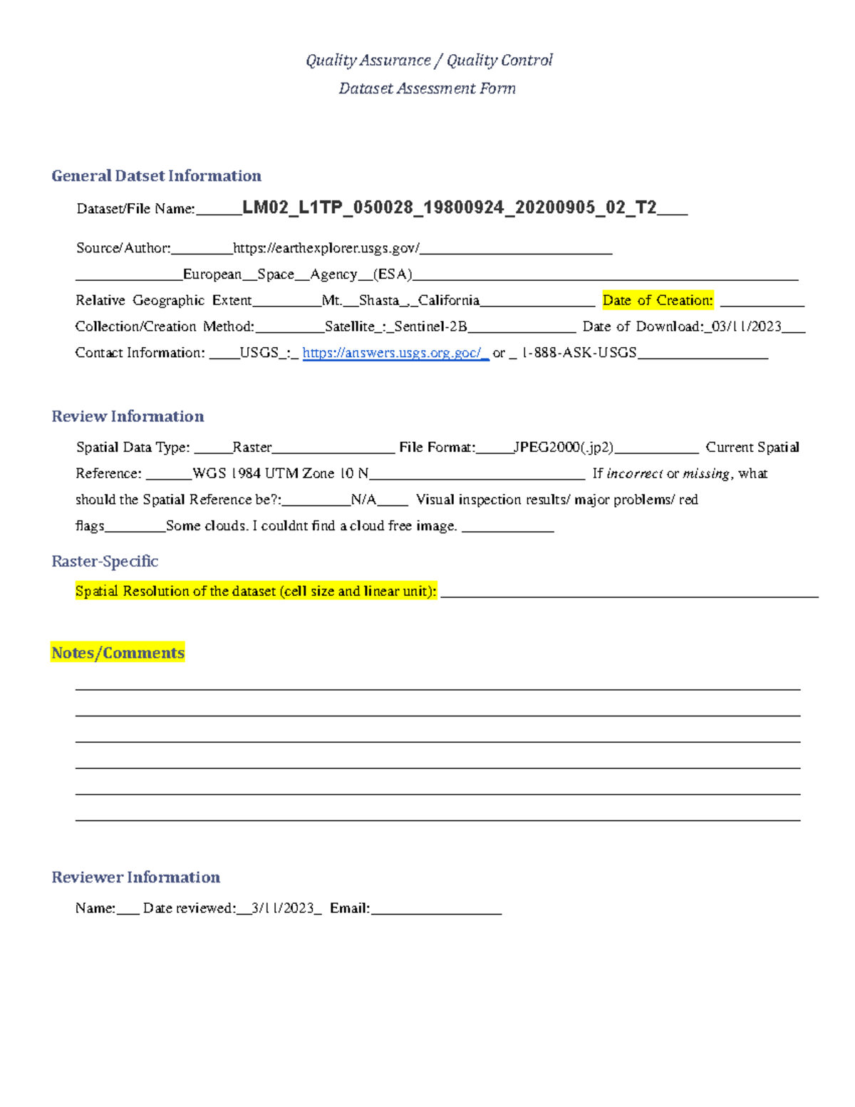 Quality Assurance Form - Quality Assurance / Quality Control Dataset ...