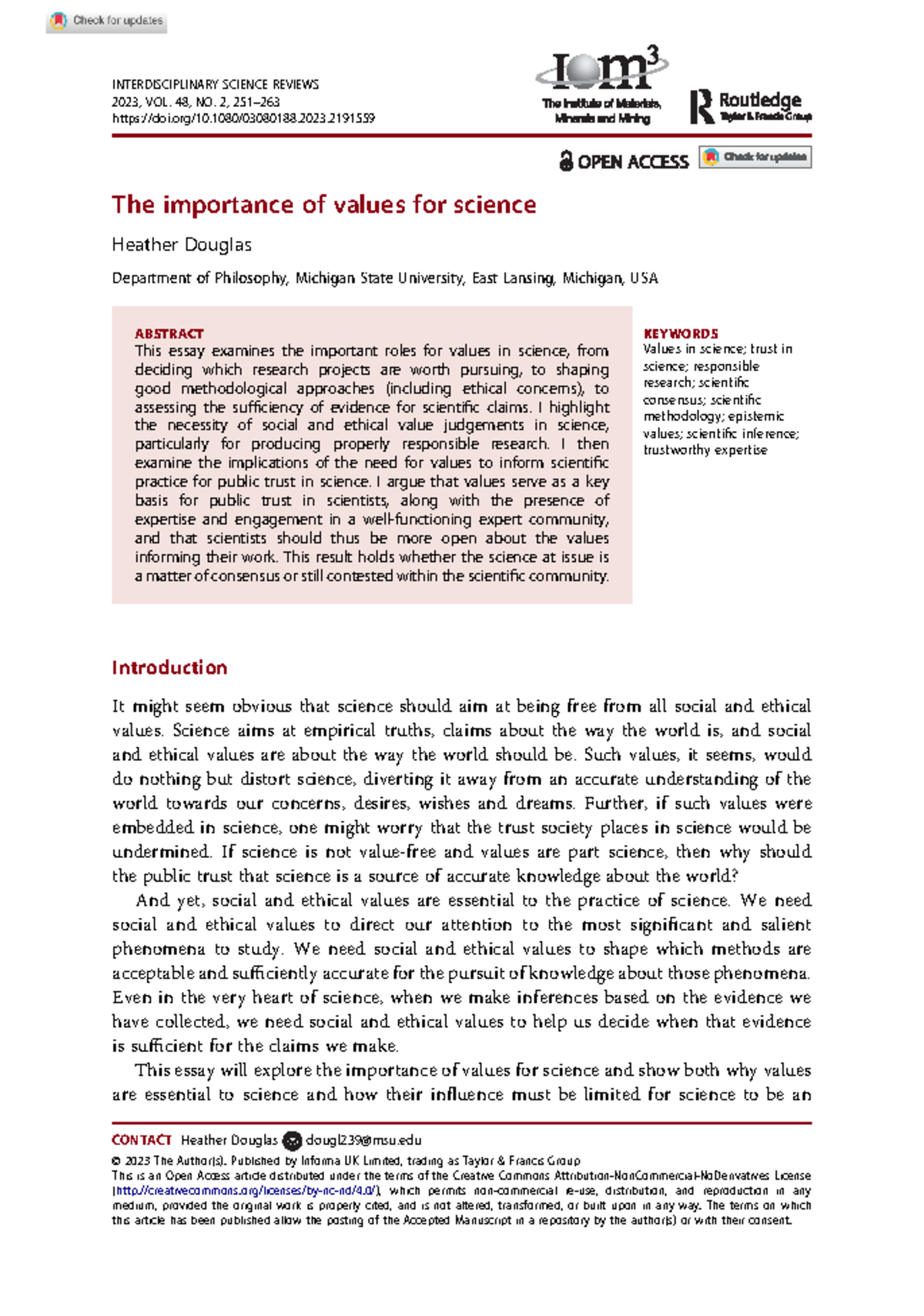 Douglas 2023 values science - The importance of values for science ...