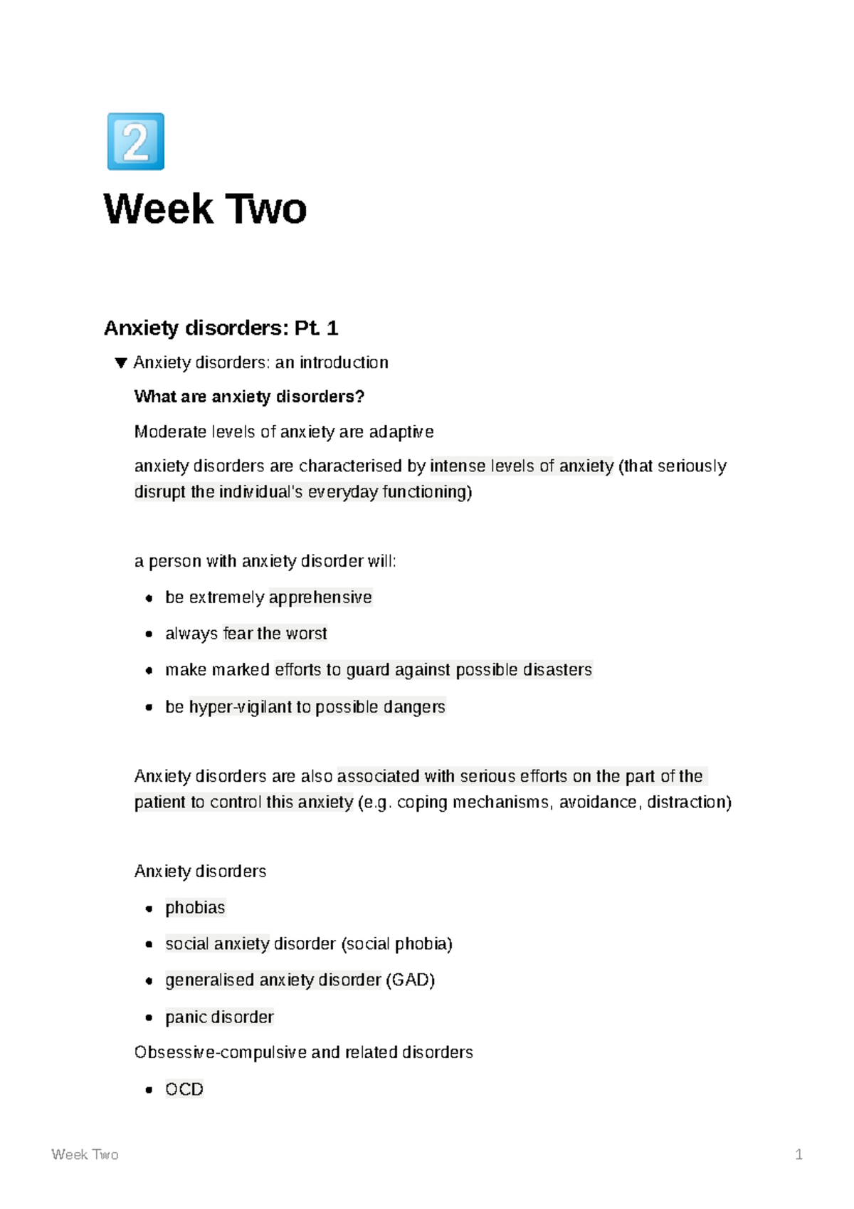 Anxiety disorders and mood disorders - 󾠯 Week Two Anxiety disorders: Pt ...