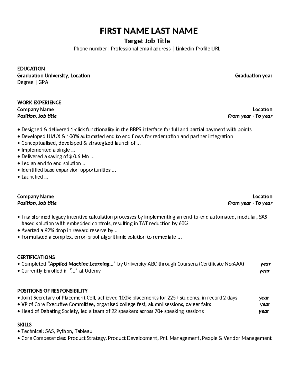 Free cv template - yourgrowthdiet - FIRST NAME LAST NAME Target Job ...