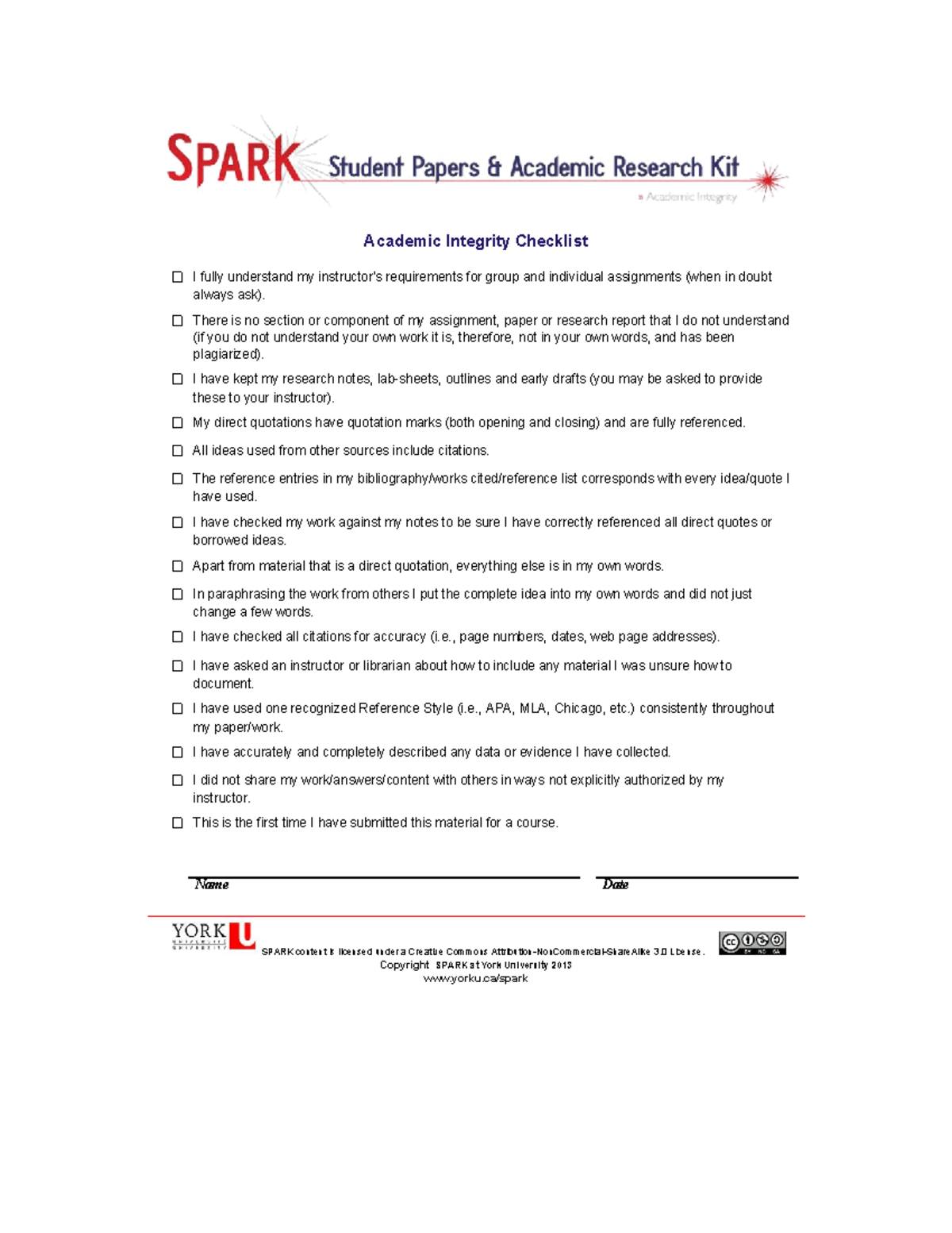 [ Chklst.] Academic Integrity Checklist - Academic Integrity Checklist ...