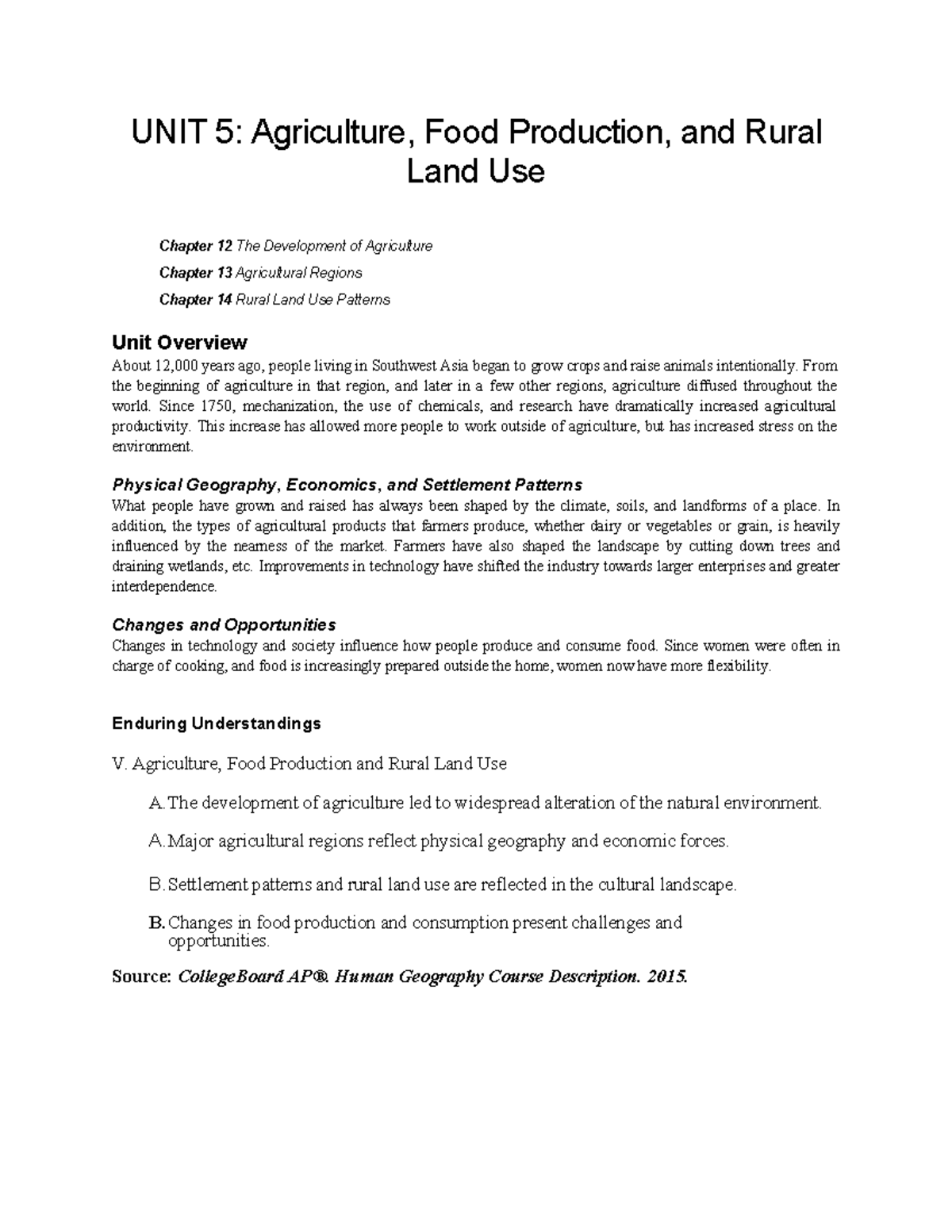 Notes - UNIT 5: Agriculture, Food Production, and Rural Land Use ...