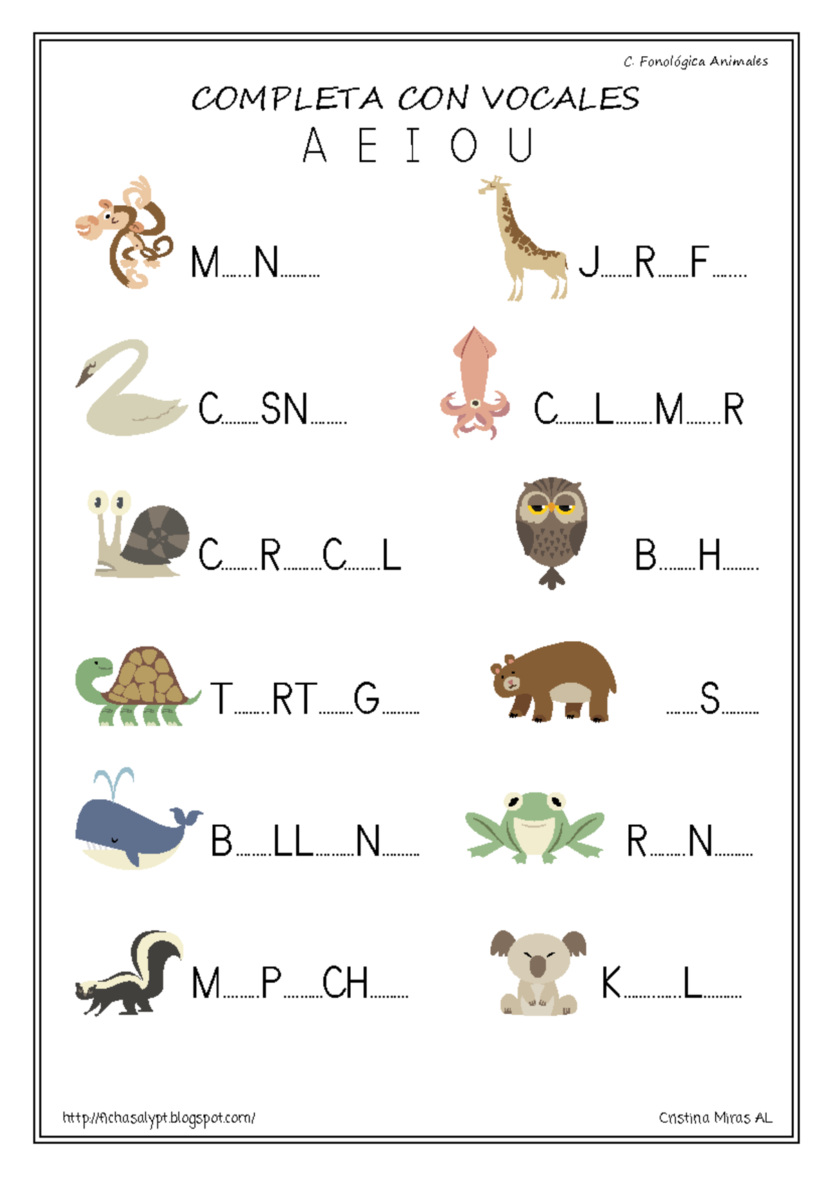 completar vocales de los animales - COMPLETA CON VOCALES A E I O U M ...