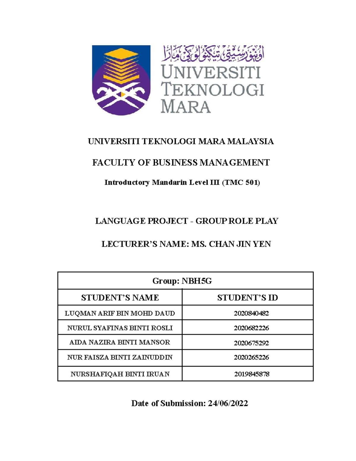TMC 501- Group Roleplay Script - UNIVERSITI TEKNOLOGI MARA MALAYSIA ...