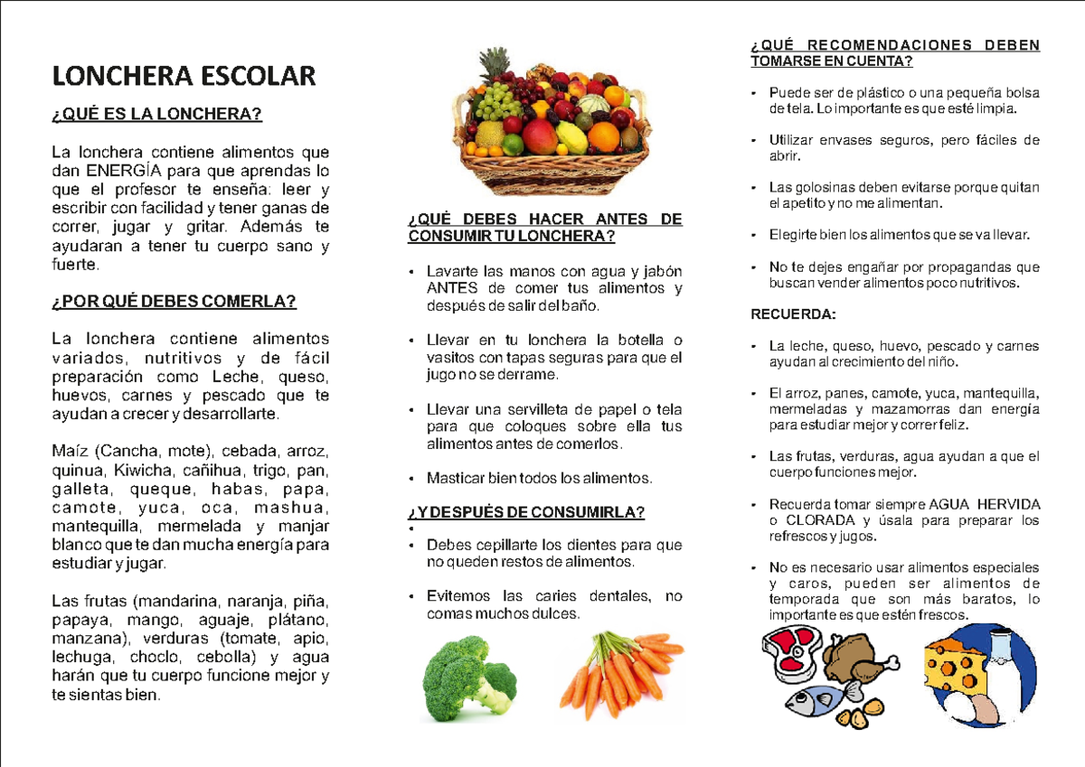 Tríptico Mi Lonchera Nutritiva - cpnsrosario - LONCHERA ESCOLAR ¿QUÉ ES LA LONCHERA? La lonchera ...