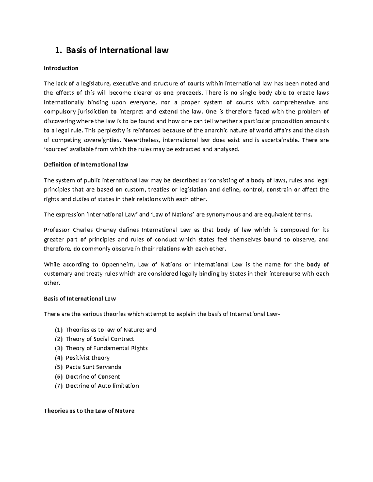 Question Paper - 1. Basis of International law Introduction The lack of ...