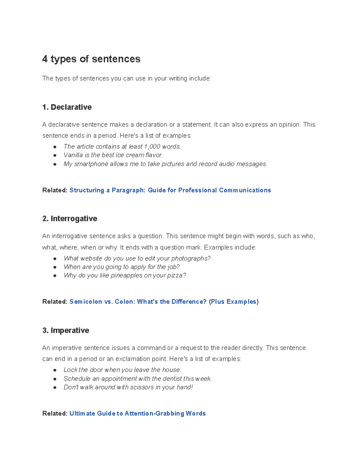 4 types of sentences - Declarative A declarative sentence makes a ...