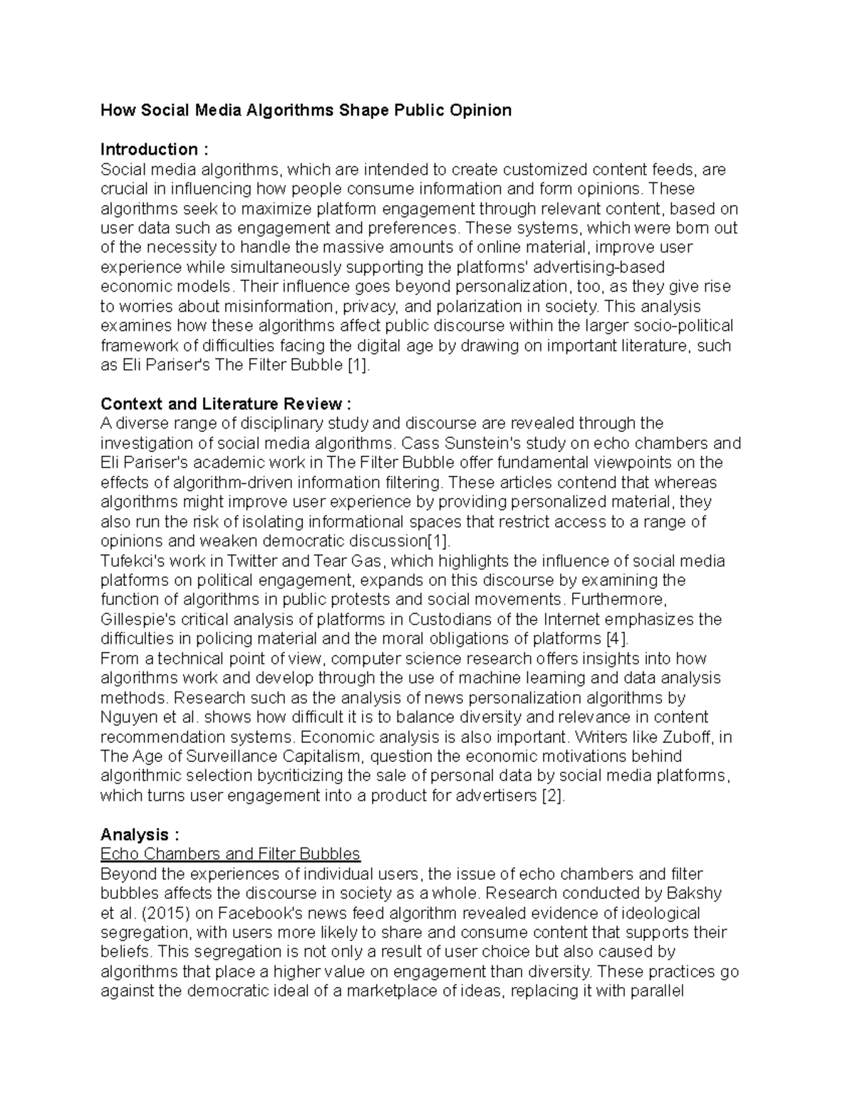 Critical Analysis Example 2 Algorithms and Echo Chambers - How Social ...