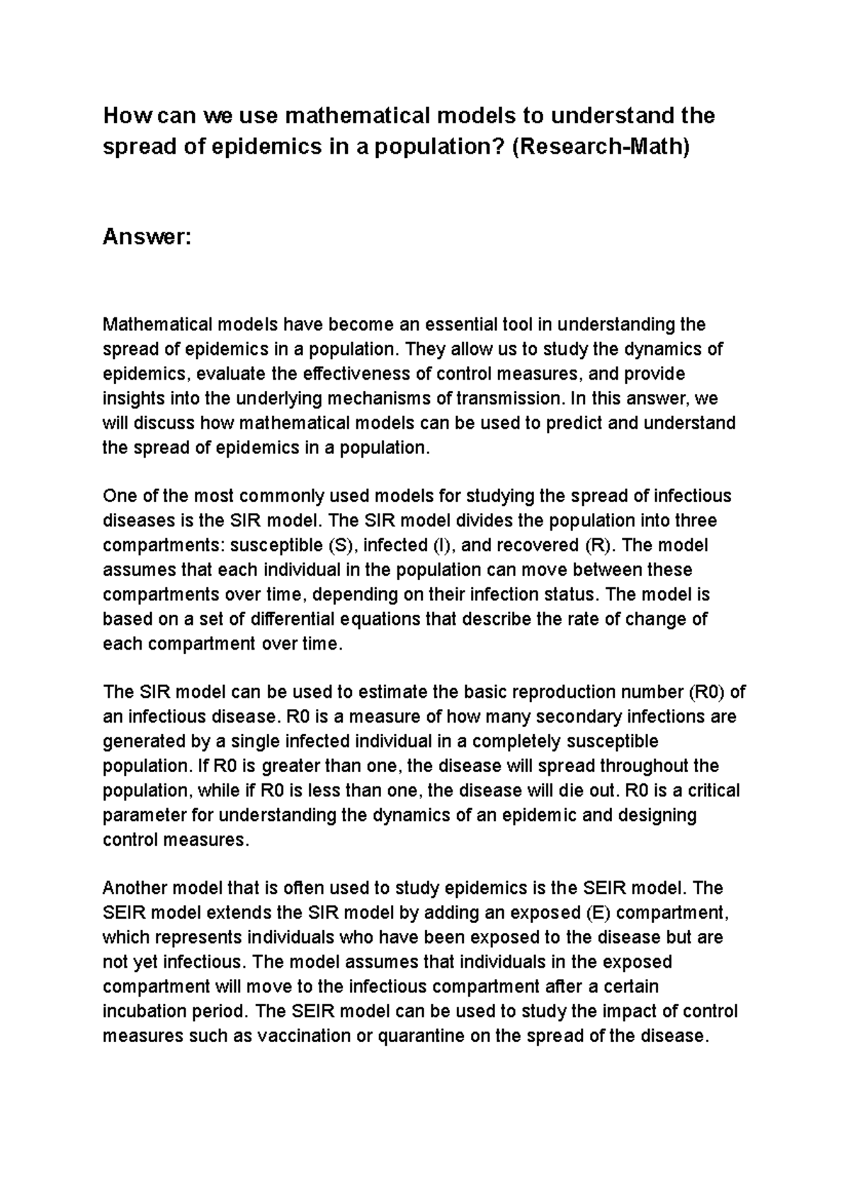 How can we use mathematical models to understand the spread of ...