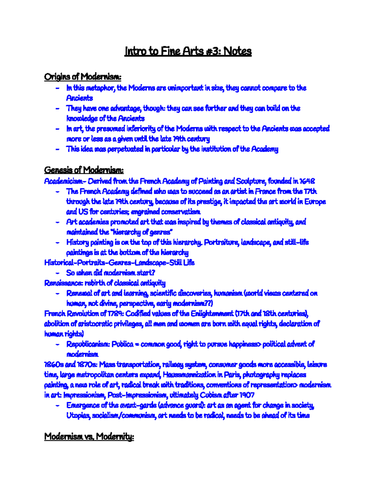 Intro To Fine Arts #3 - Modernism - Intro to Fine Arts #3: Notes ...