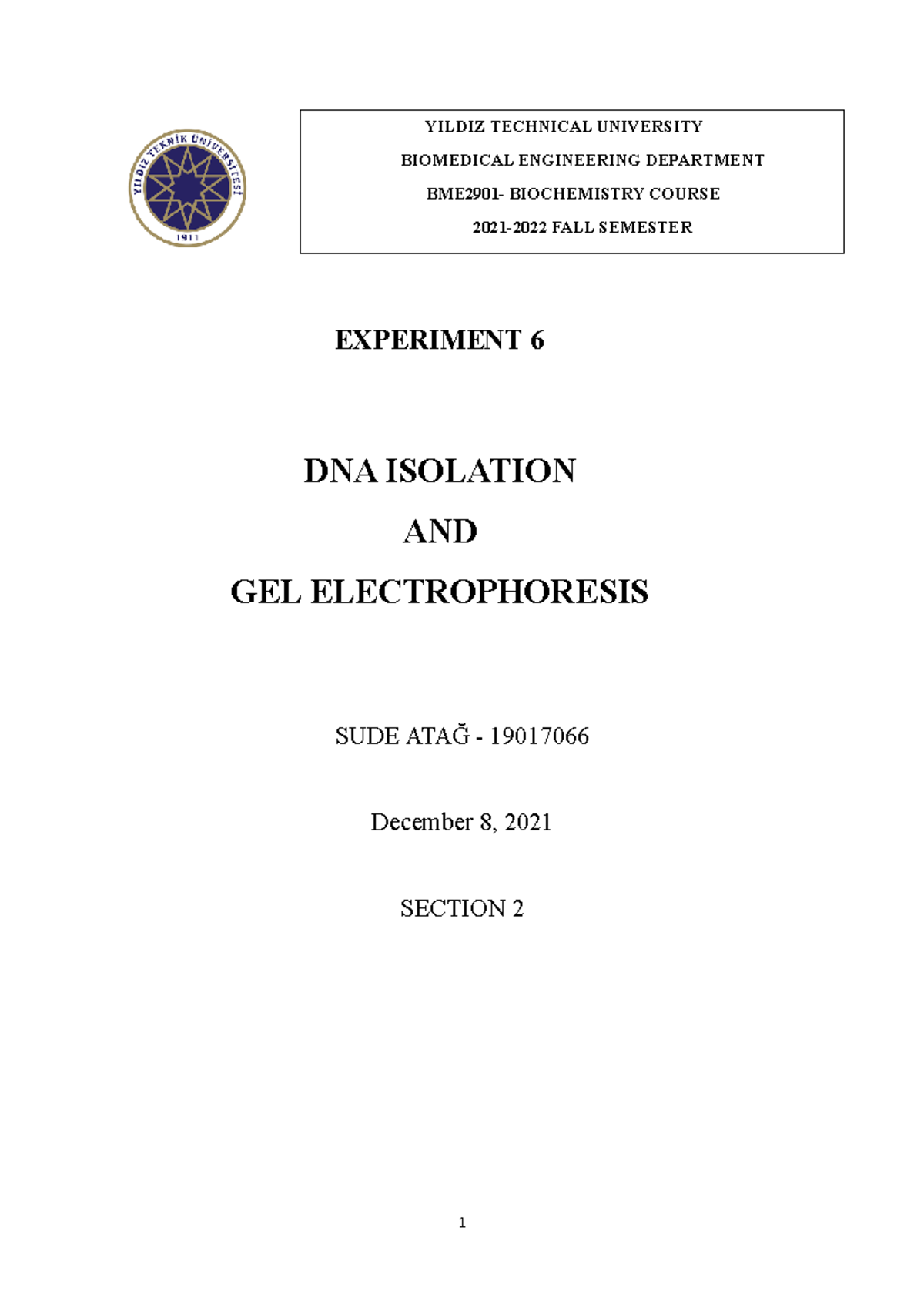 Experiment 6 - coursework - biochemistry - YTU - Studocu