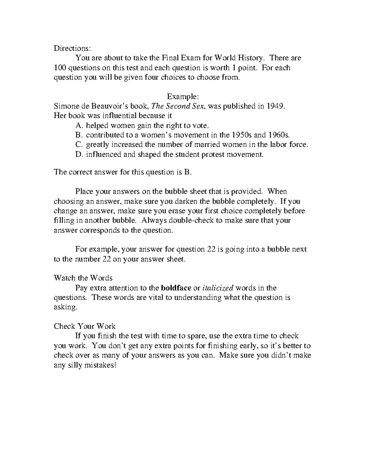 Final Exam 2015, questions - Directions: You are about to take the ...