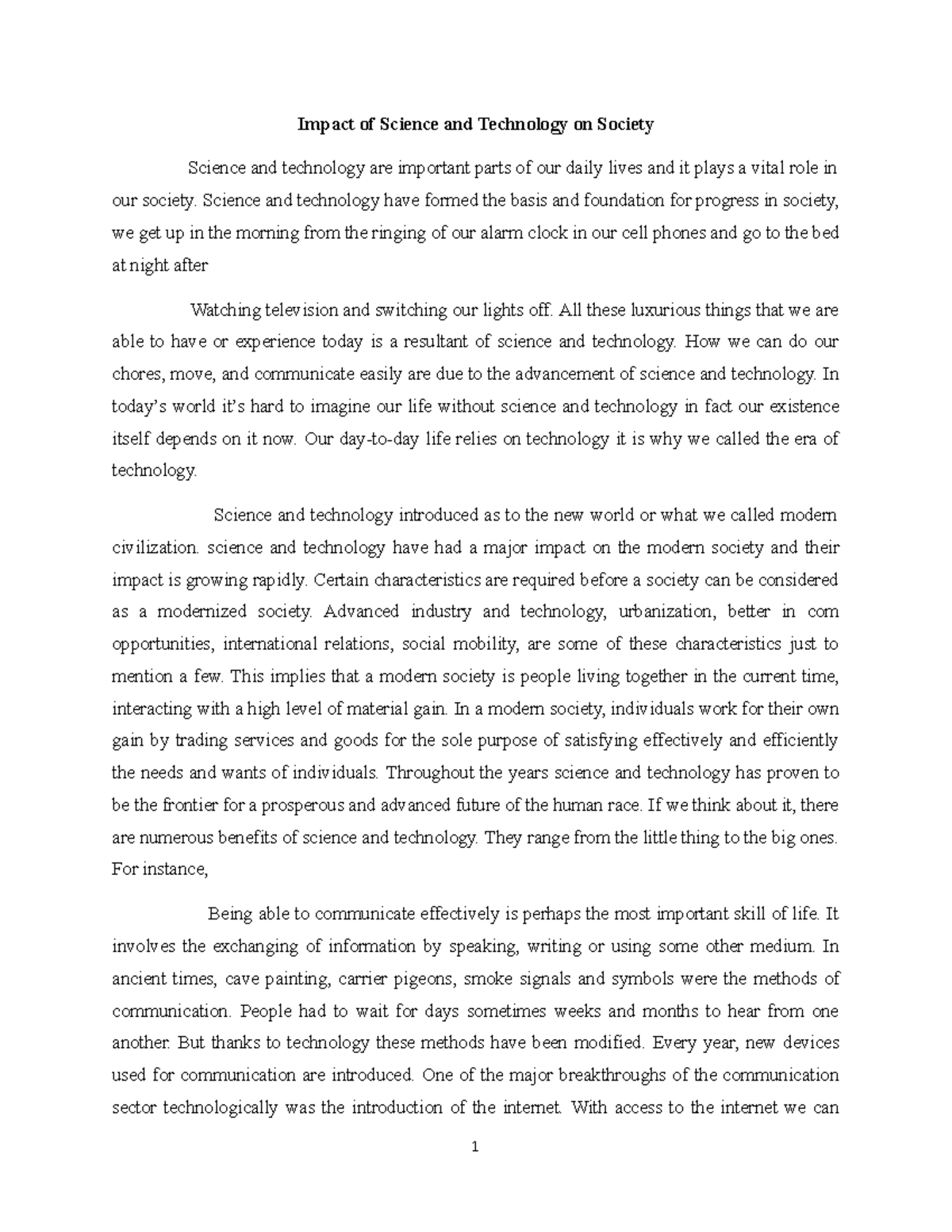 Effect of science and technology in society - Impact of Science and ...