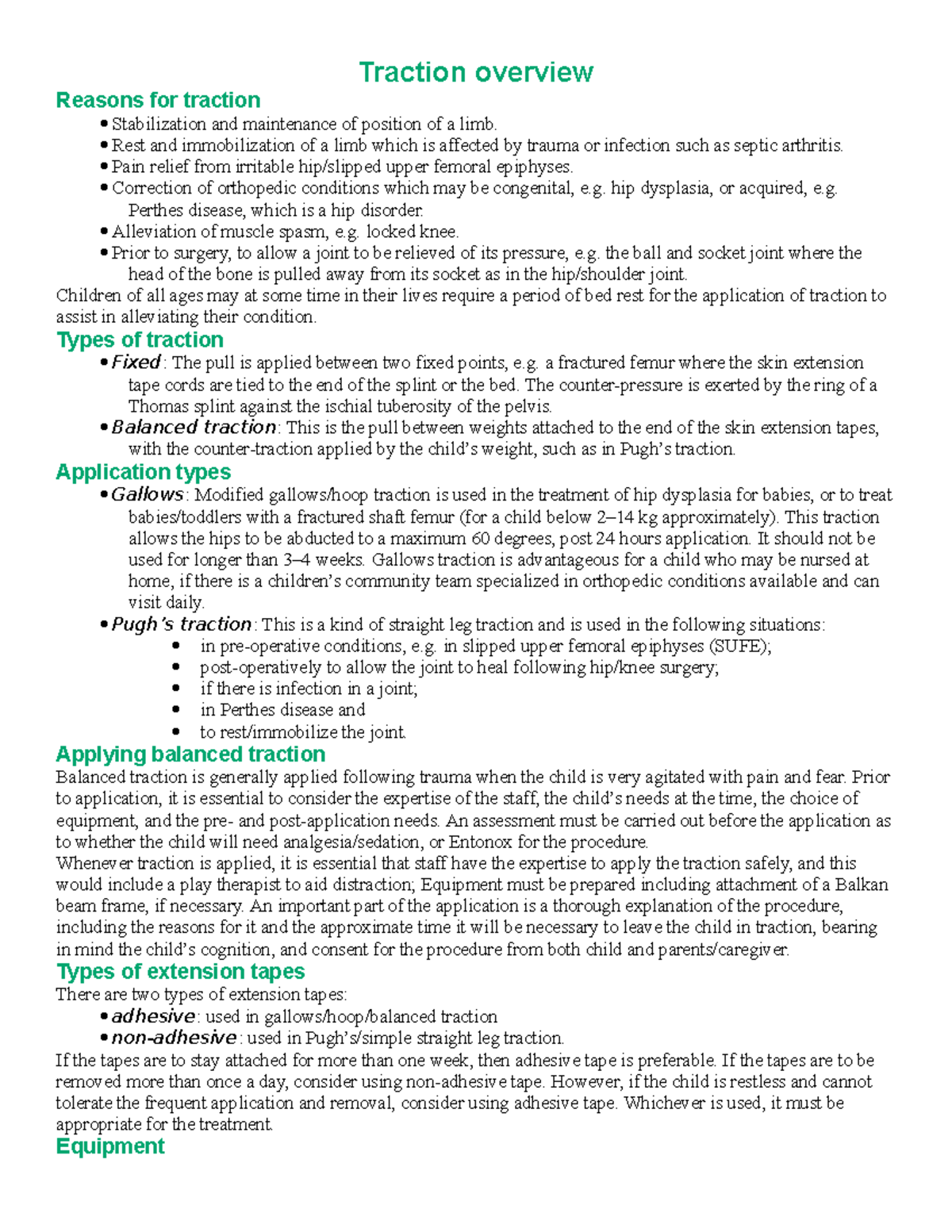 Skin Traction Overview - NURS 150 - HACC - Studocu