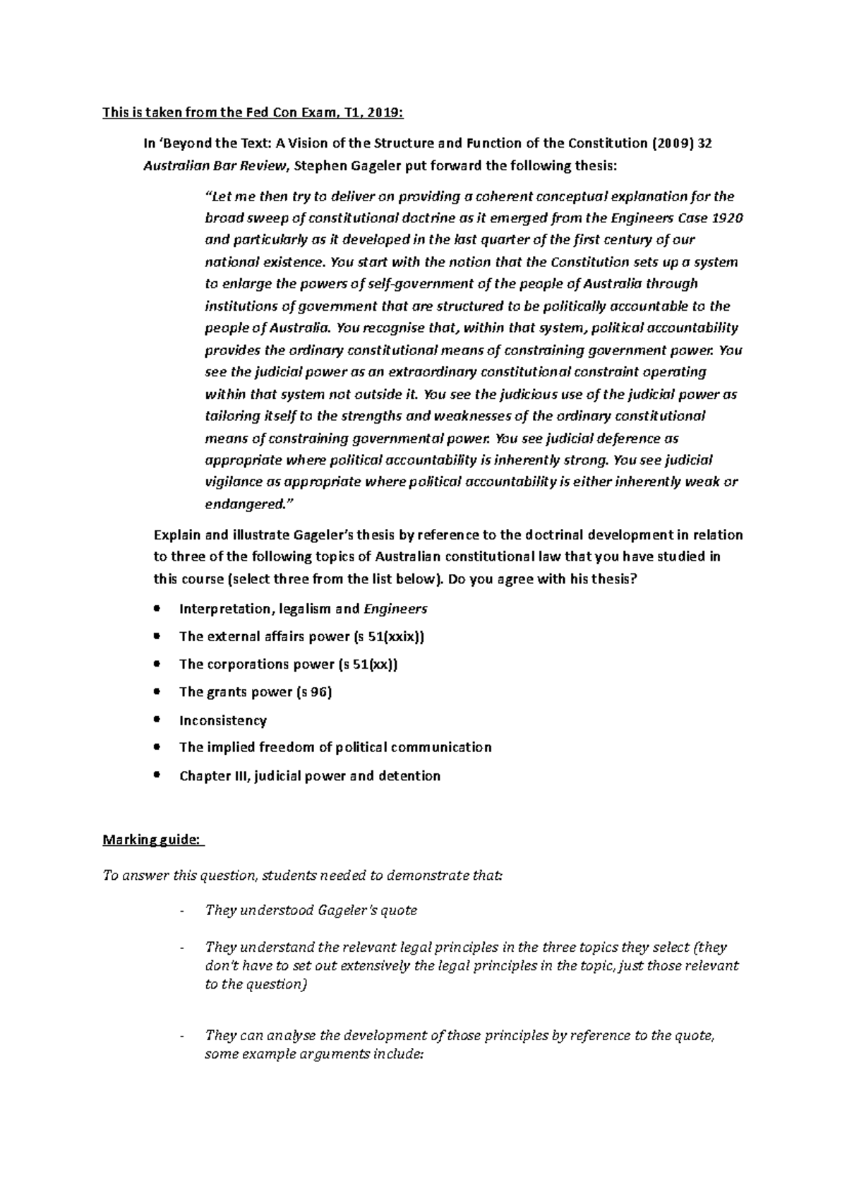 Essay-style exam example - class 8A - This is taken from the Fed Con ...