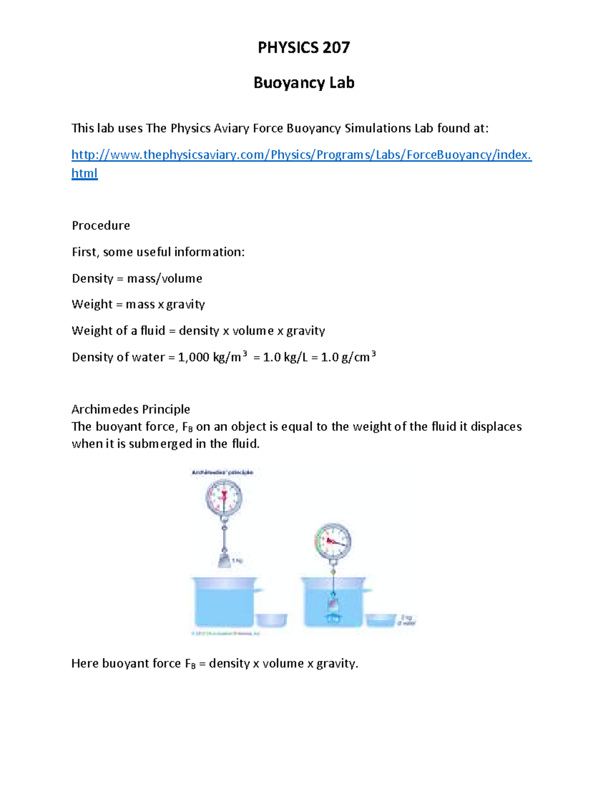 PHYS207-Buoyancy - PHYS207-Buoyancy - Buoyancy Lab This lab uses The ...